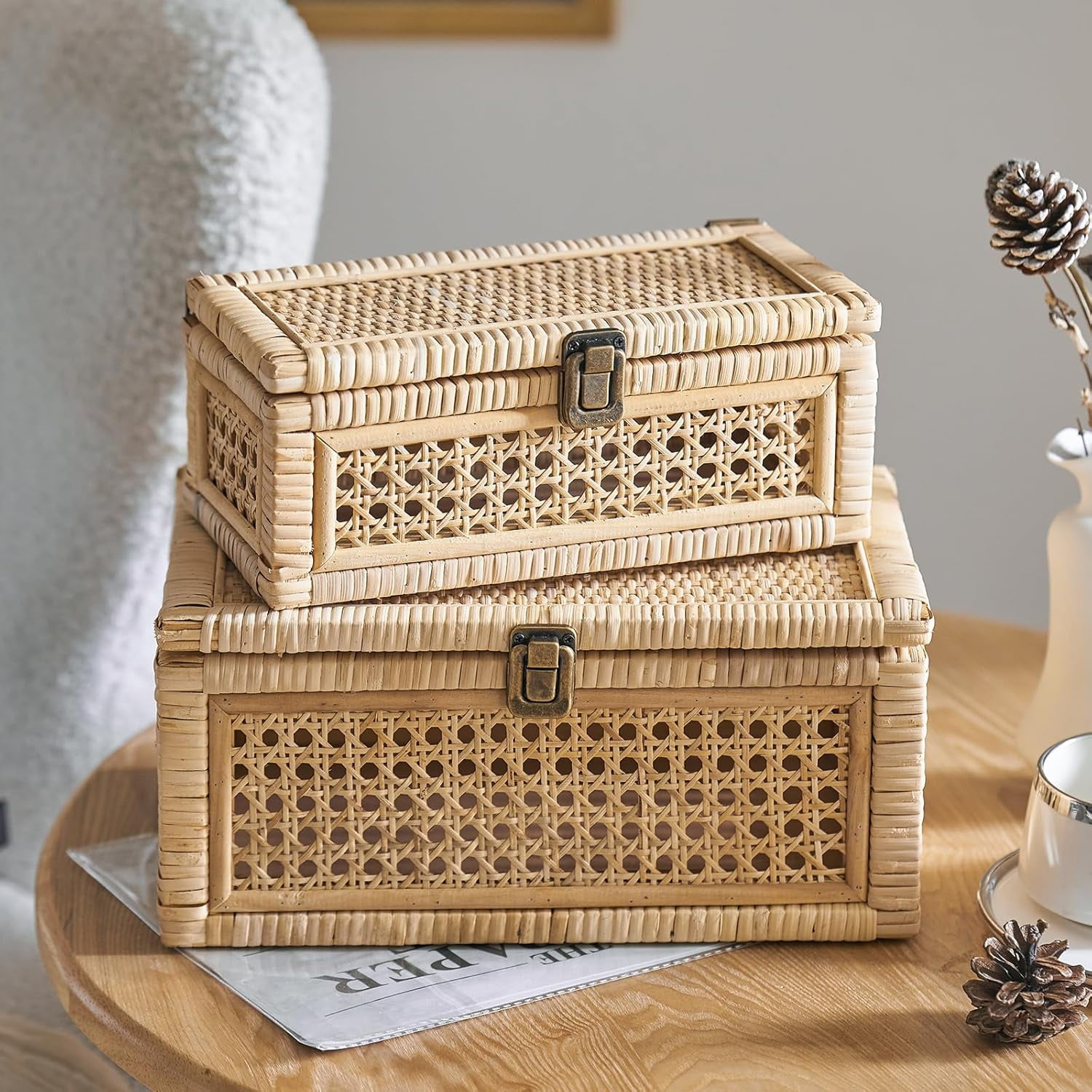Rattan Box, Boho Decorative Boxes with Lids, Set of 2 Rectangular ...