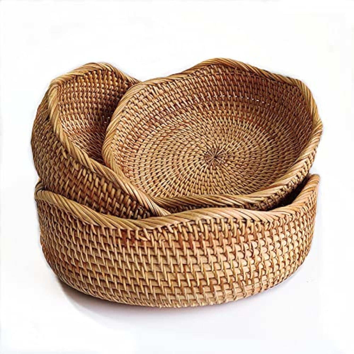 Rattan Bread Basket, Round Fruit Baskets, Wicker Storage Bowls, Natural ...