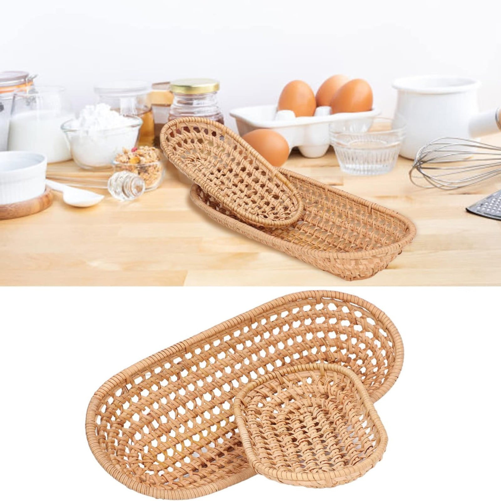 Rattan Bread Baskets, Handmade Woven Fruit Baskets Stackable Tabletop ...