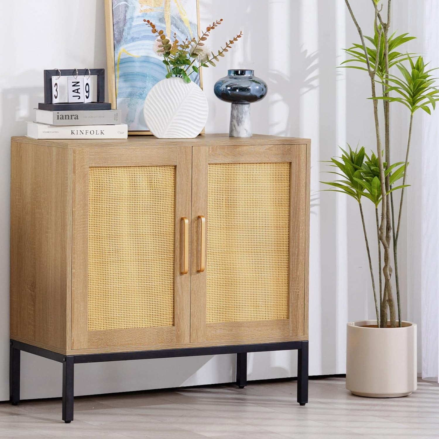 Rattan Buffet Cabinet with Storage, 2-door Sideboard Credenza for ...