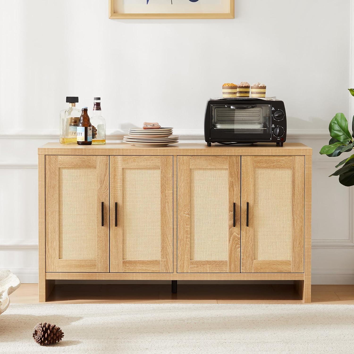 Rattan Buffet Cabinet with Storage, Sideboard Cabinet with Doors and ...