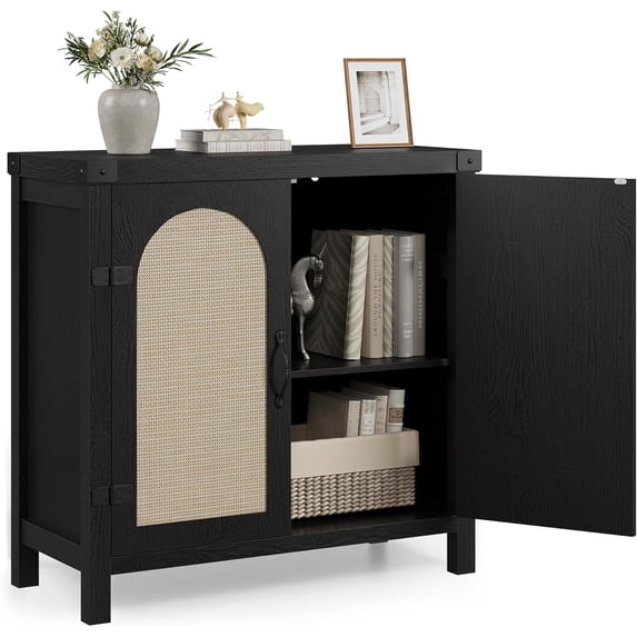Rattan Buffet Cabinet with Adjustable Shelves, Sideboard Storage ...