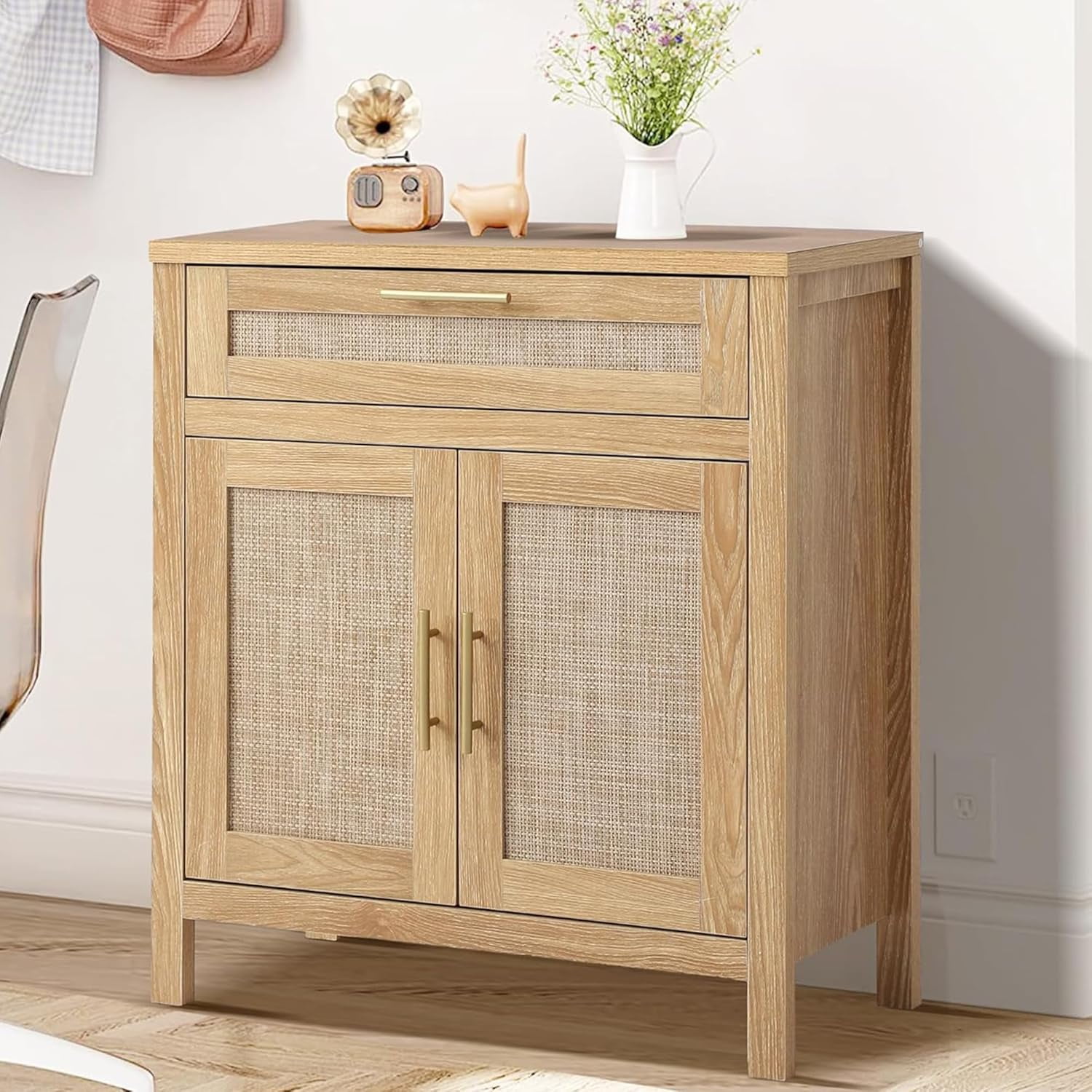 Rattan Buffet Sideboard Cabinet with Storage, Boho Accent Console Table ...