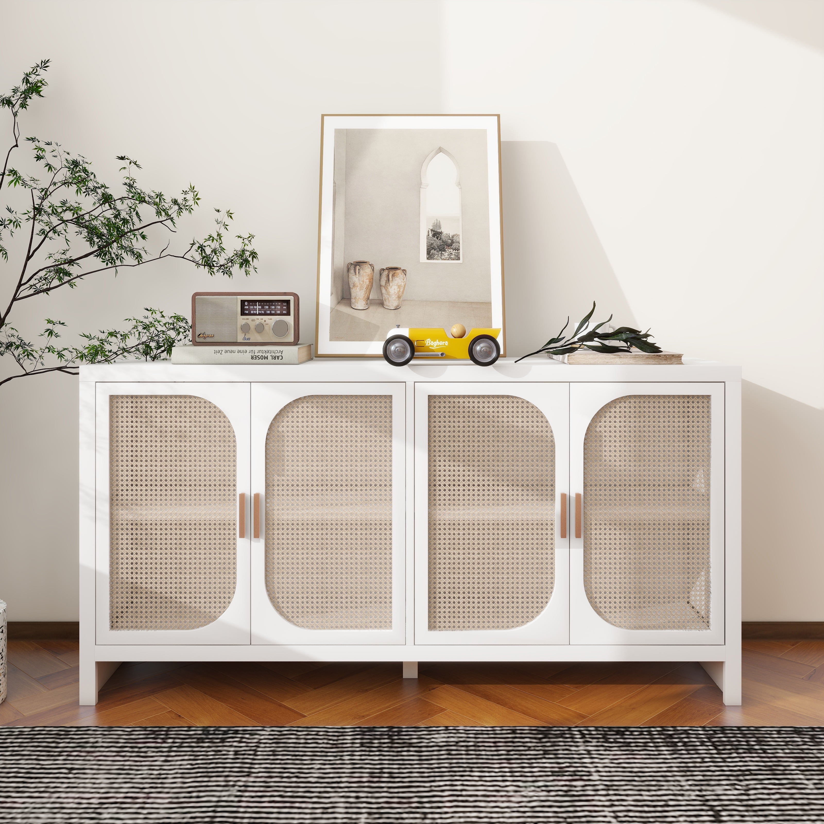 IQCNGVX Rattan Buffet Sideboard Kitchen Console Table with Doors ...