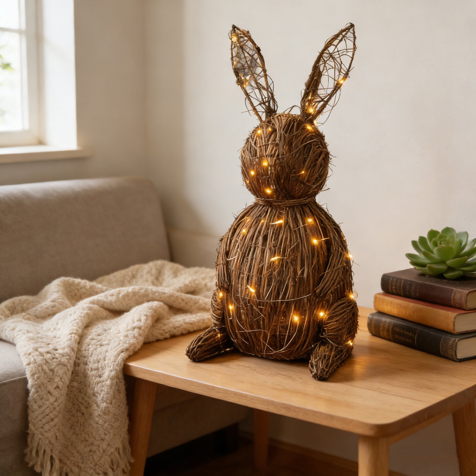 Rattan Bunny with Bow - Rustic Easter Decor 24" Table Wicker Bunny ...