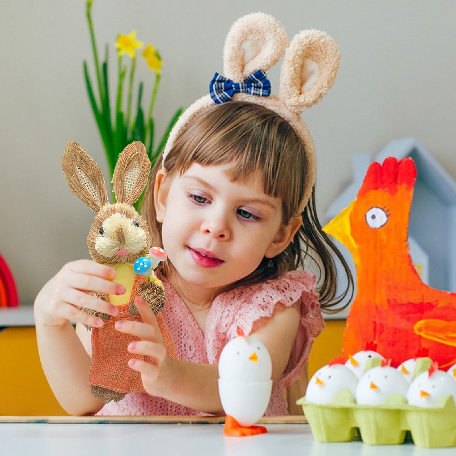 Rattan Bunny Decor Easter Natural Rattan Sedentary Stand Rabbit Statue ...