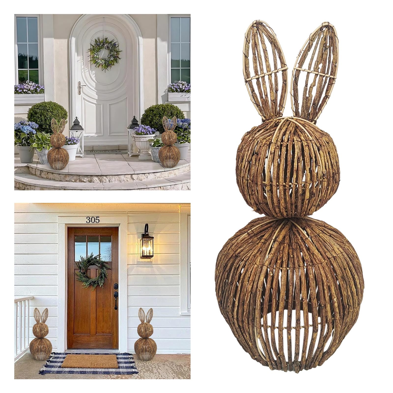 Rattan Bunny Outdoor Easter Decor, 9.84"*19.68" Wicker Easter Bunny ...