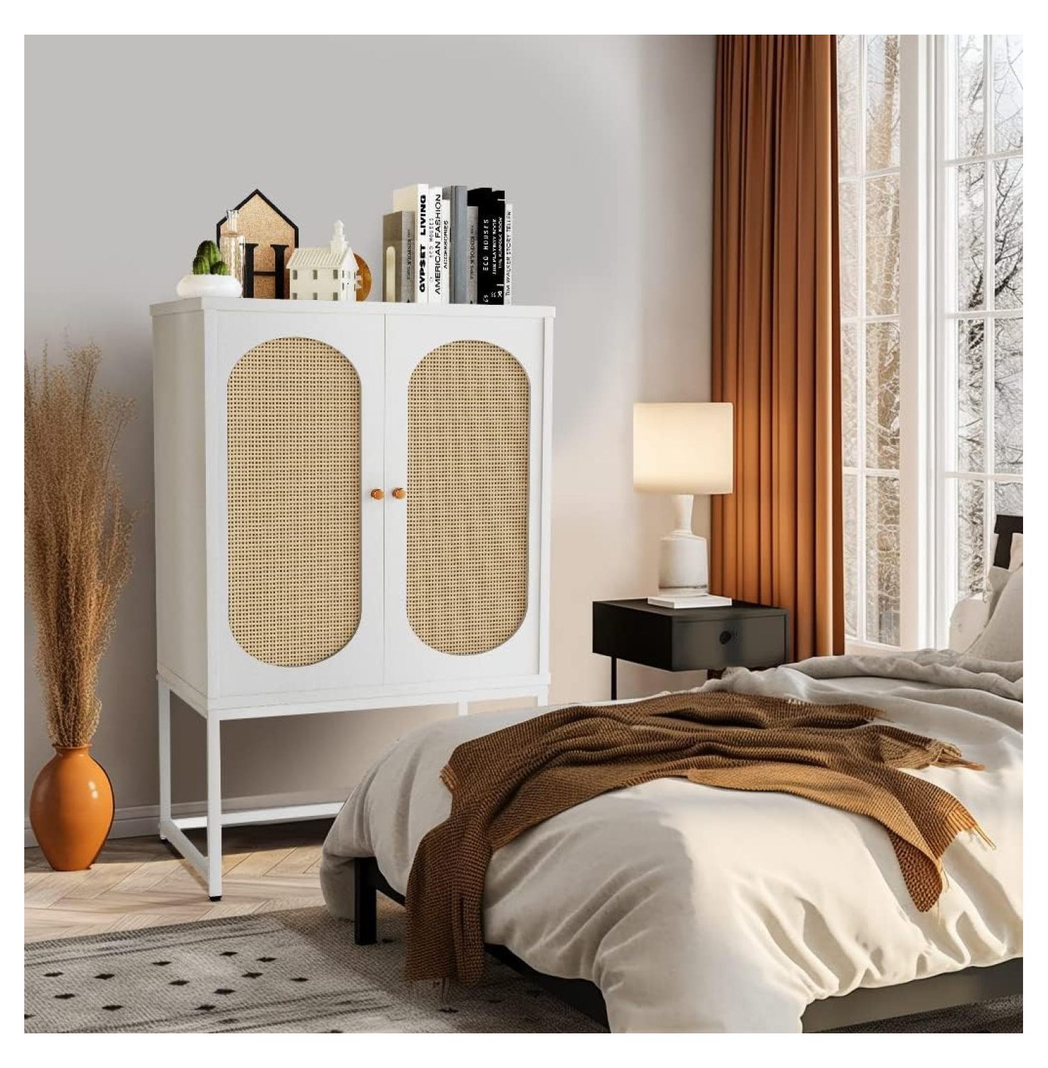 Rattan Cabinet,2 Door Sideboard Buffet Cupboard Accent High Cabinet ...