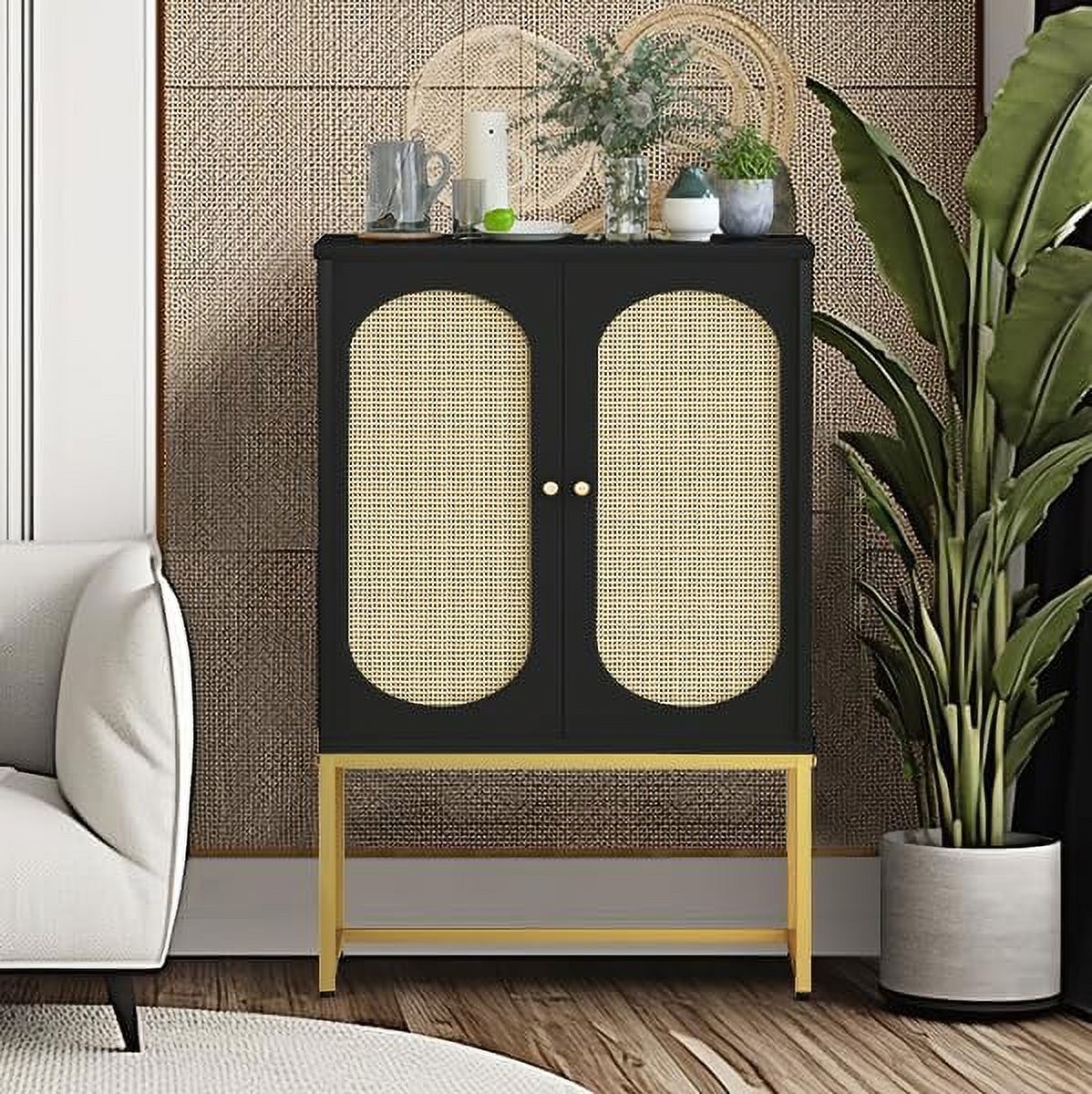 Rattan Cabinet 2 Door Sideboard Buffet Cupboard High Cabinet with ...