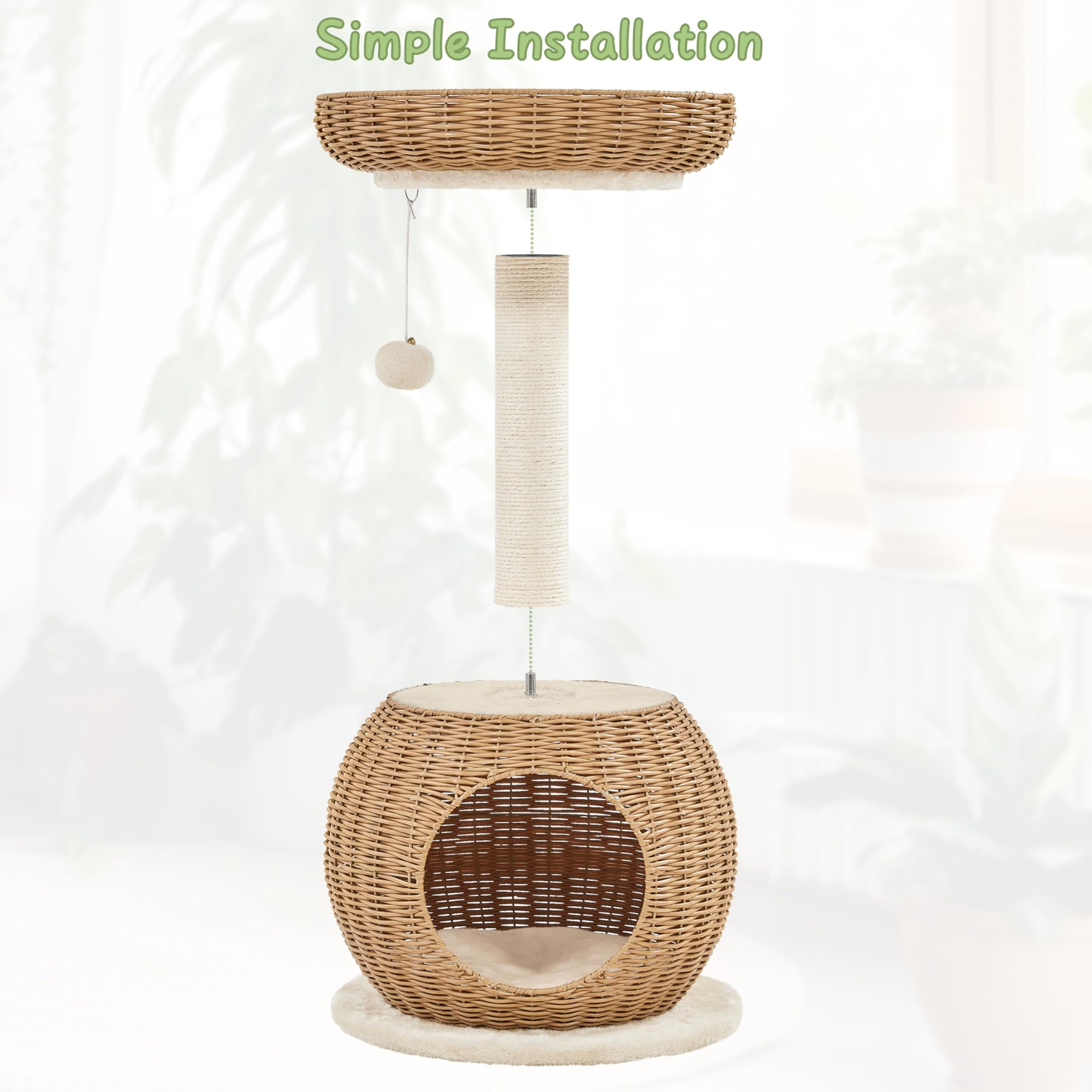 Rattan Cat Tree for Indoor Cats with Scratching Post, Woven Cat Condo ...