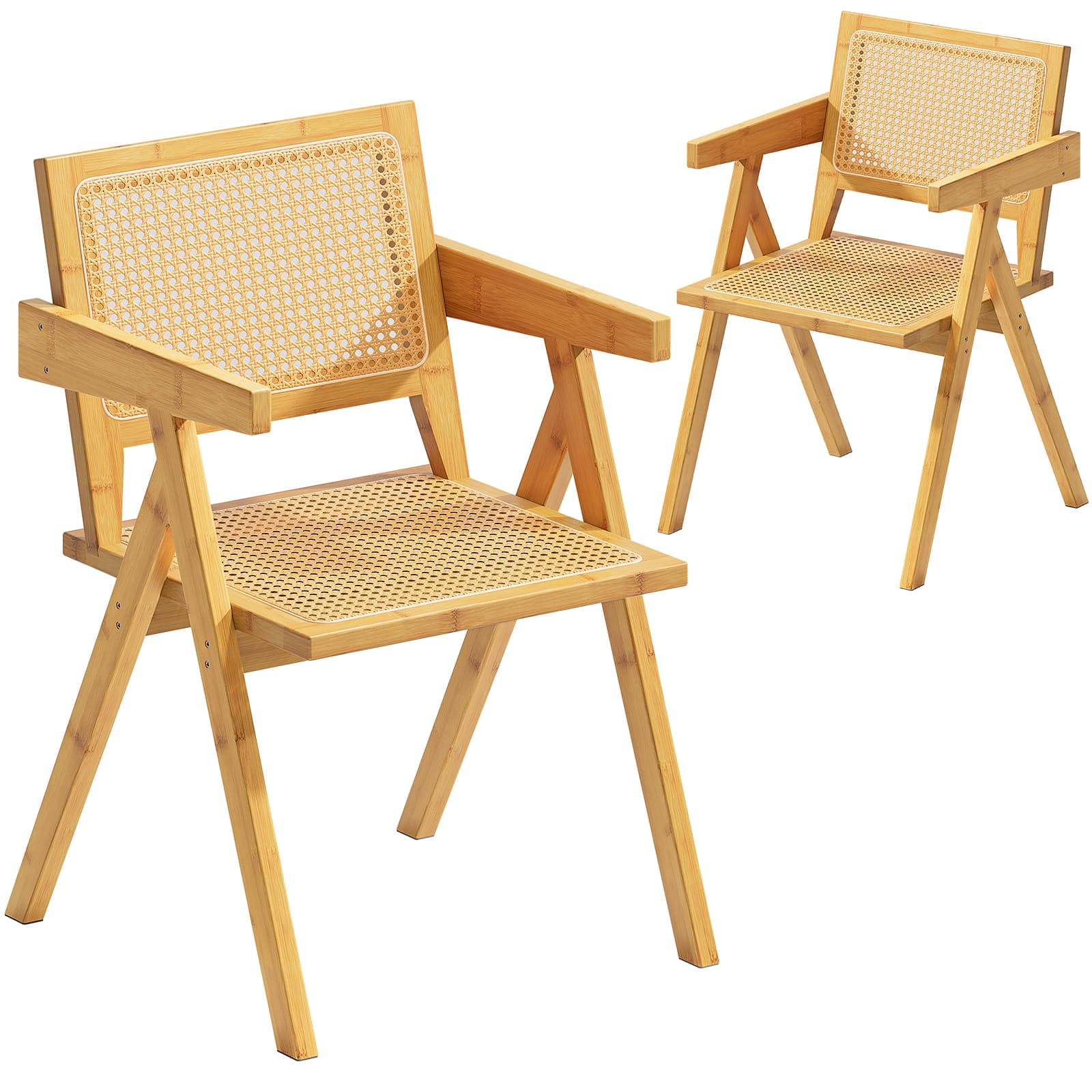 Rattan Chairs Set of 2, Bamboo Rattan Dining Chairs, Solid Wood Comfy ...