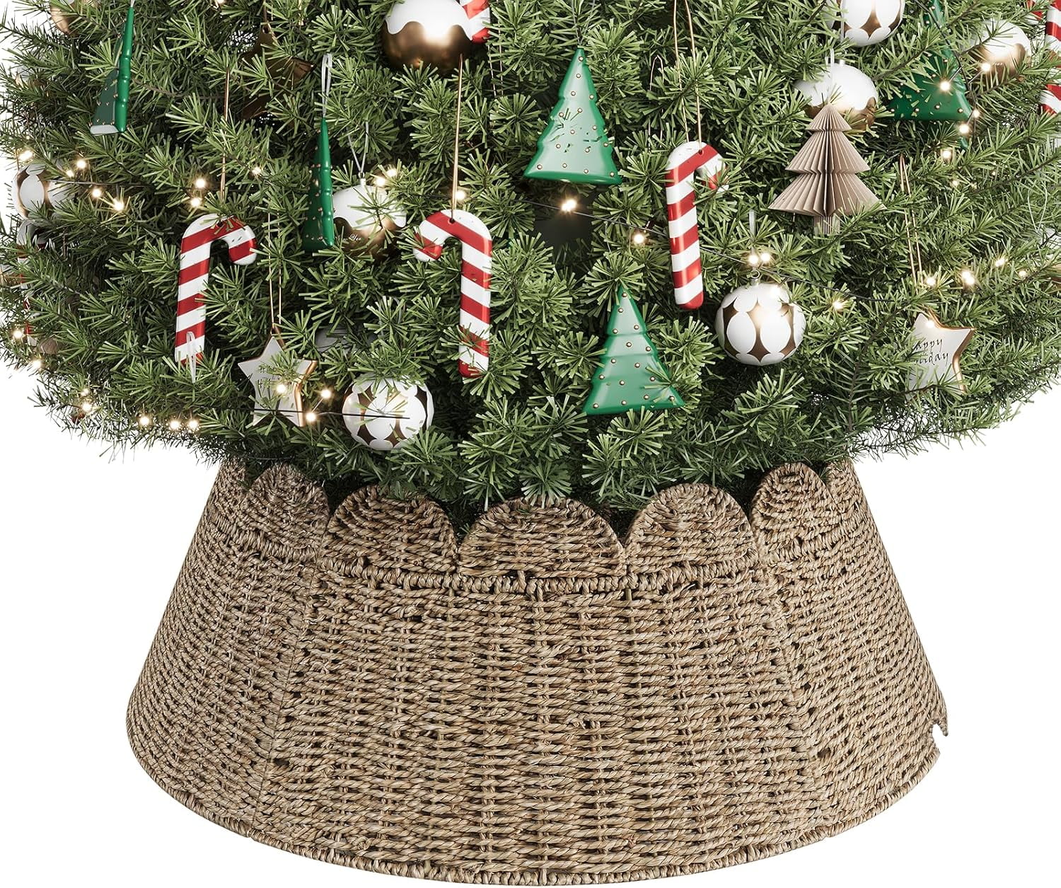 Rattan Christmas Tree Collar, 28 Inch Wicker Xmas Tree Collar with ...