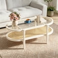 MARQUESSIA Coffee Table for Living Room 40'' Oval Tempered Glass Wood ...