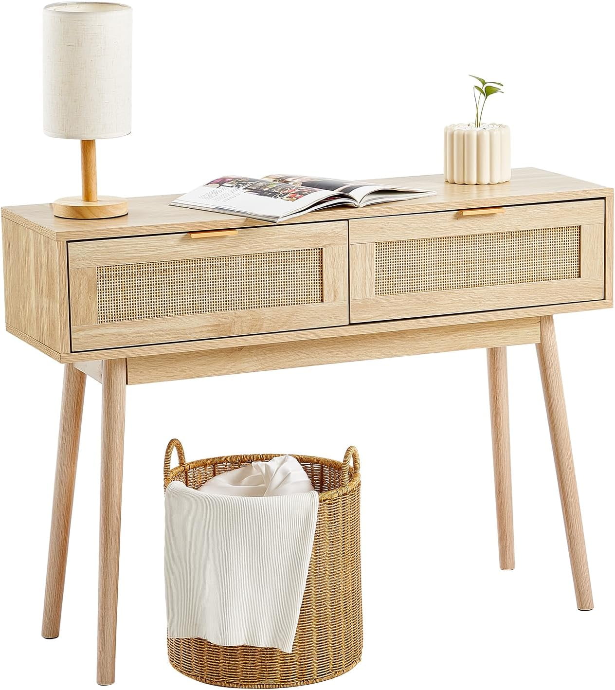 Rattan Console with 2 Storage Drawers Rattan Entryway with Natural ...