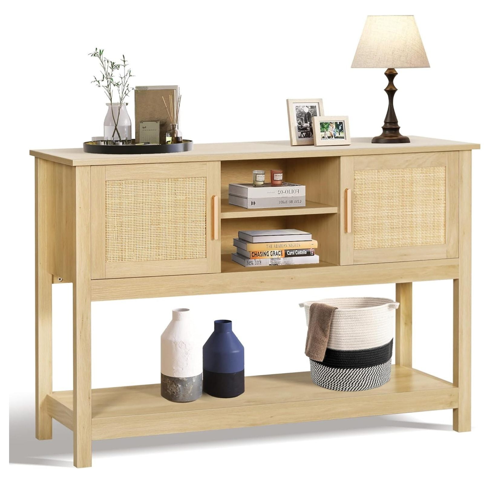 Rattan Console Table 47" Narrow Entryway Table Sofa Table Behind Couch ...