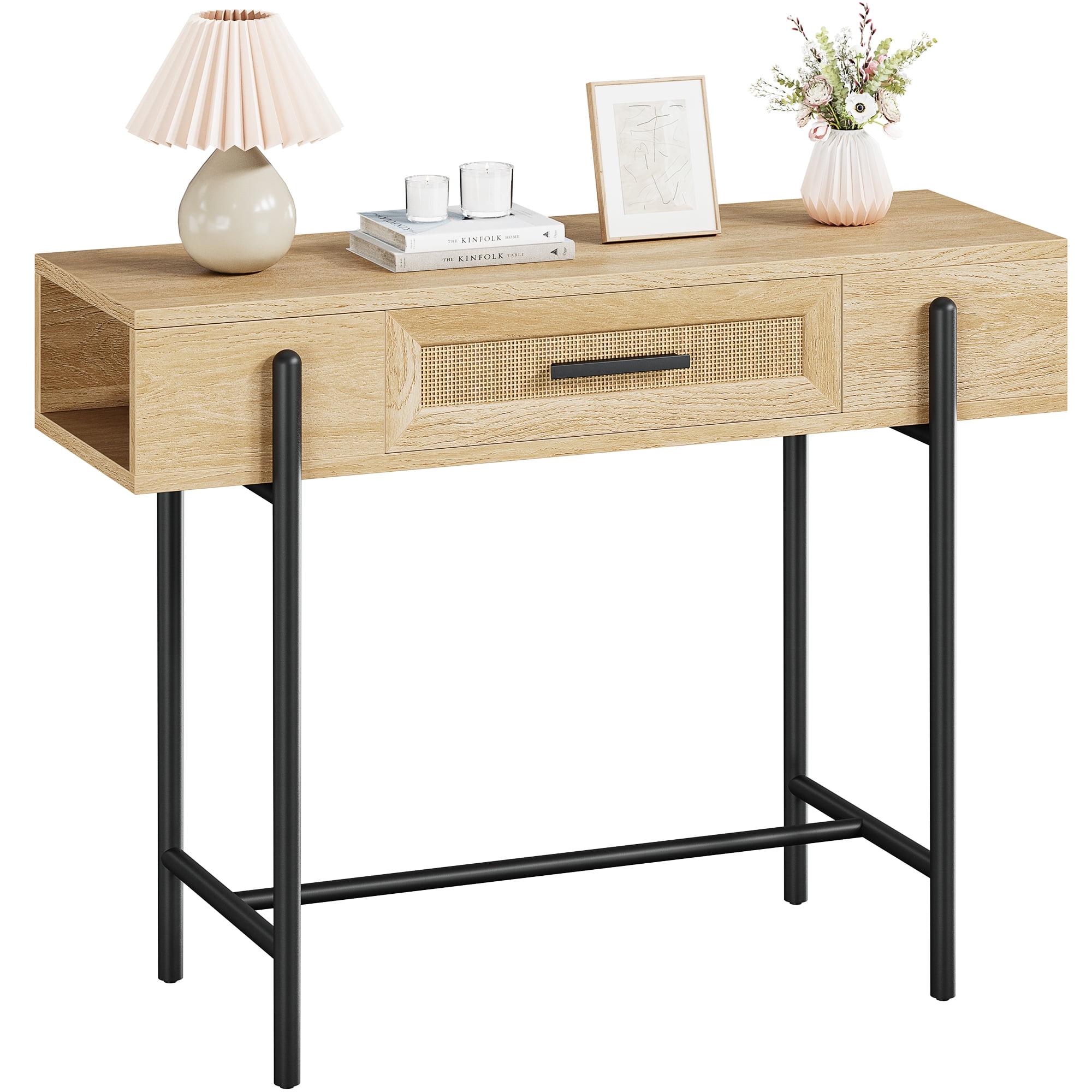 Rattan Console Table,Sofa Narrow Entry Table with Drawers and Storage ...