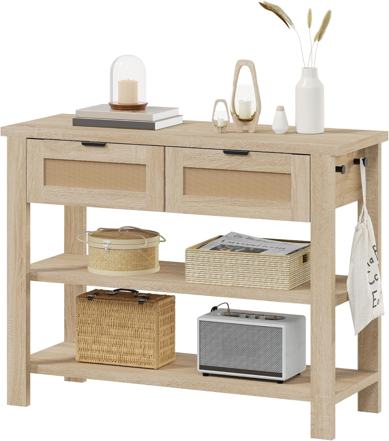Rattan Console for Entryway 2 Drawers and 2 Storage Selves for Living ...