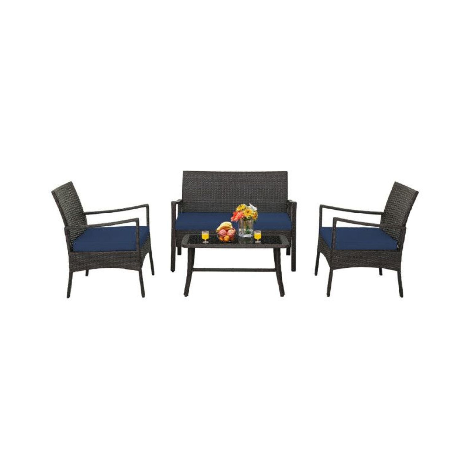 Rattan Conversation Set 4 Pieces Outdoor Patio Furniture with Tempered ...