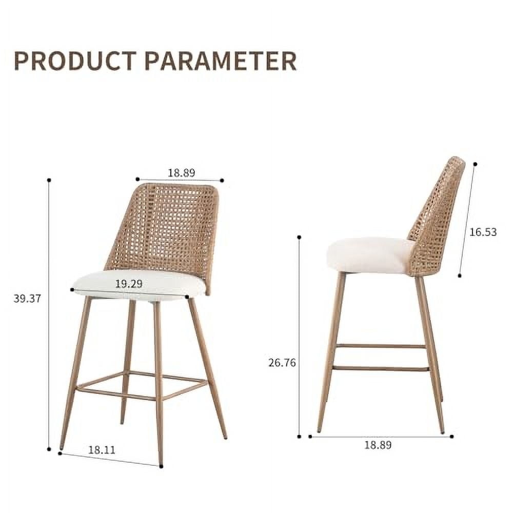 Rattan Counter Height Bar Stools Set of 2, 26''Modern Boucle Fabric Bar ...