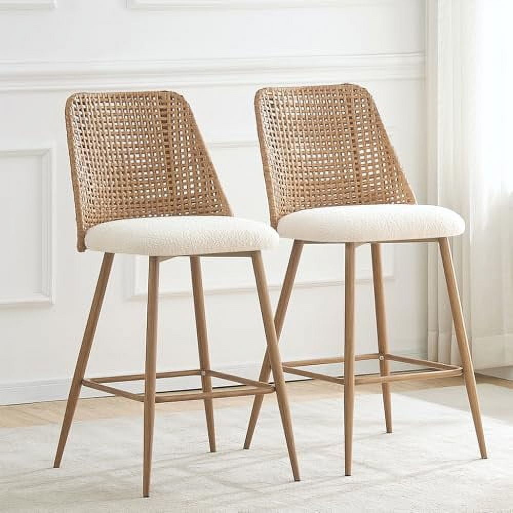 Rattan Counter Height Bar Stools Set of 2, 26''Modern Boucle Fabric Bar ...