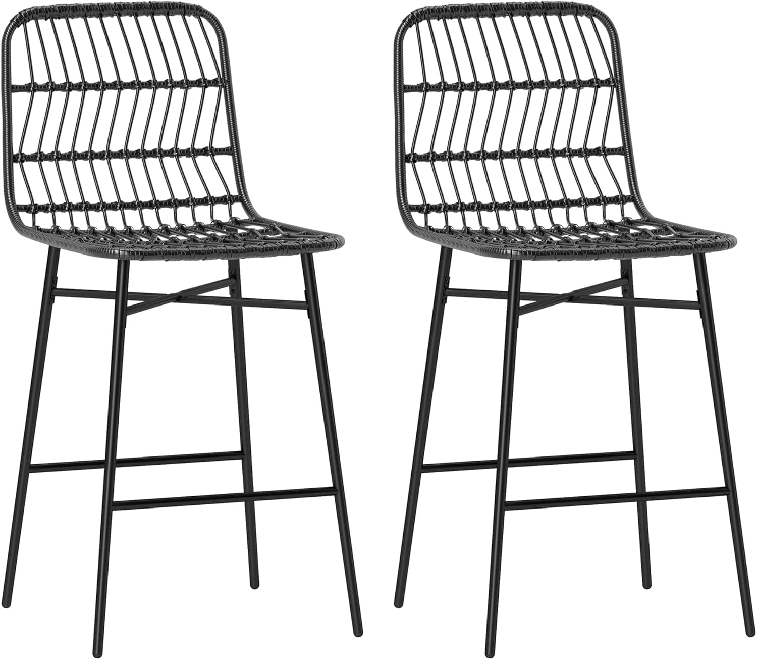 Rattan Counter Height Bar Stools Set of 2, 26" Wicker Barstools with ...