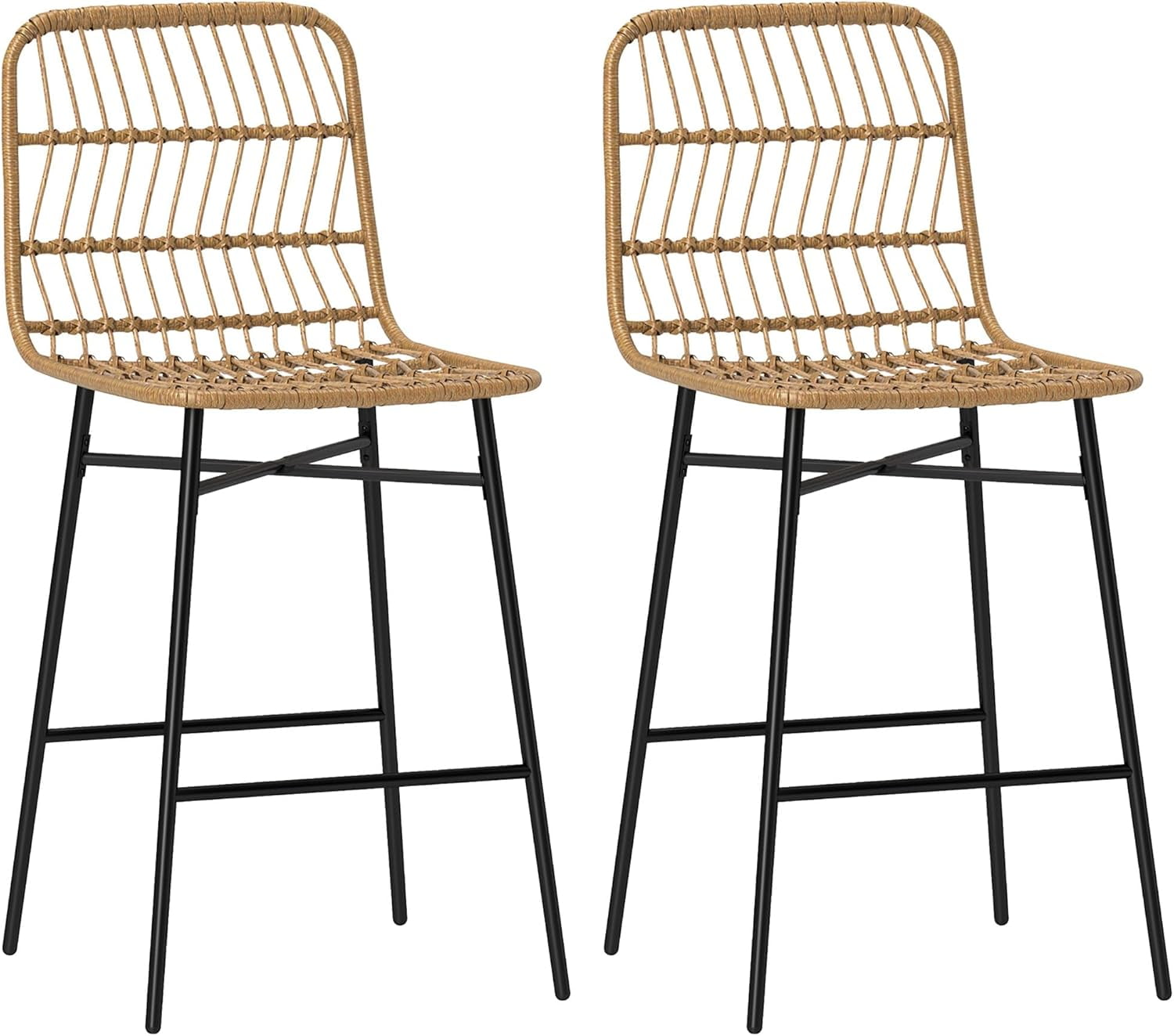 Rattan Counter Height Bar Stools Set of 2, 26" Wicker Barstools with ...
