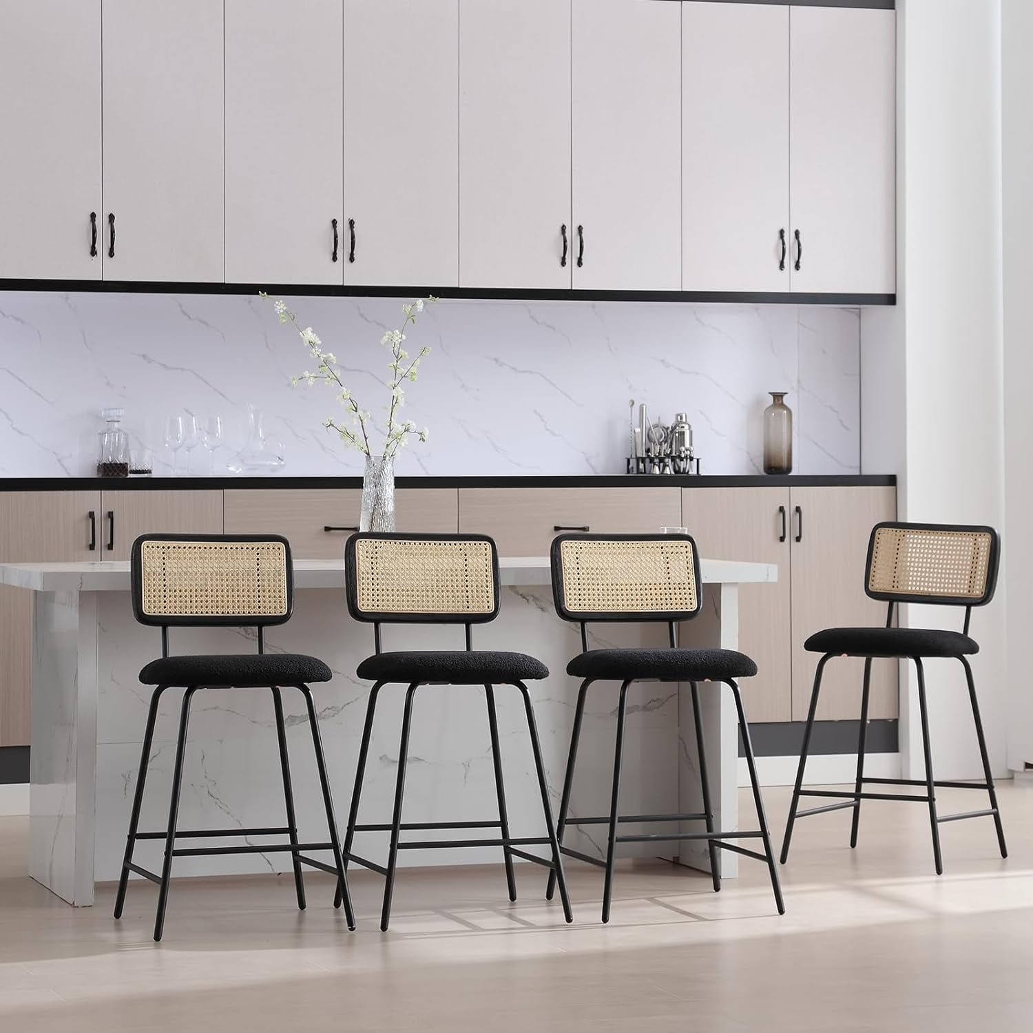 Rattan Counter Height Bar Stools Set of 4, 26'' Boucle Counter Stools ...