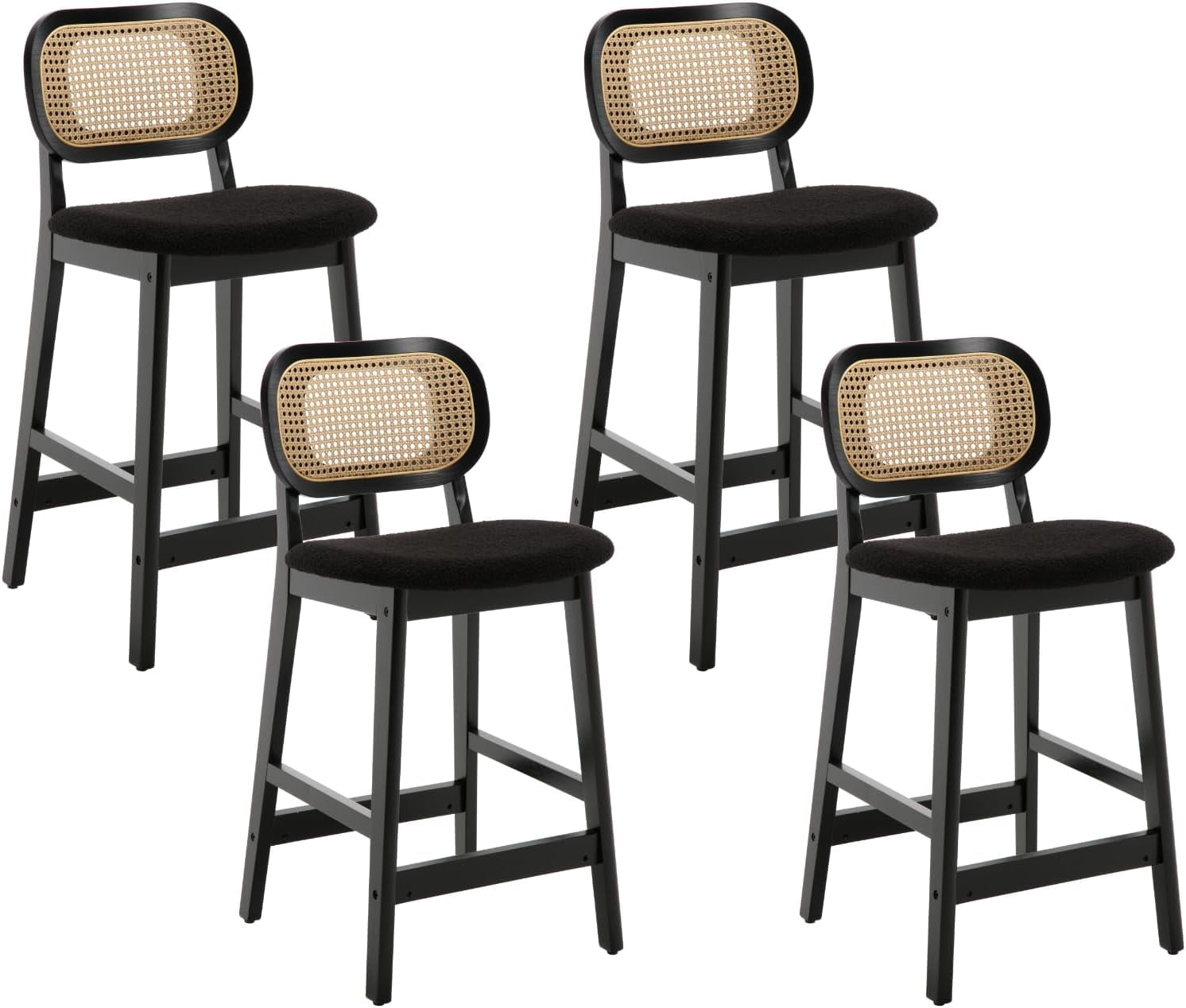 Rattan Counter Height Bar Stools Set of 4 Upholstered Sherpa Barstools ...