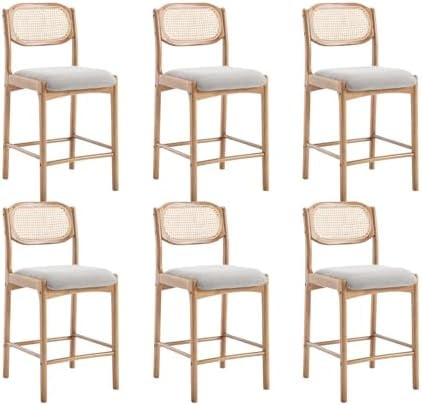 Rattan Counter Height Bar Stools Set of 6 Farmhouse Mid Century Modern ...