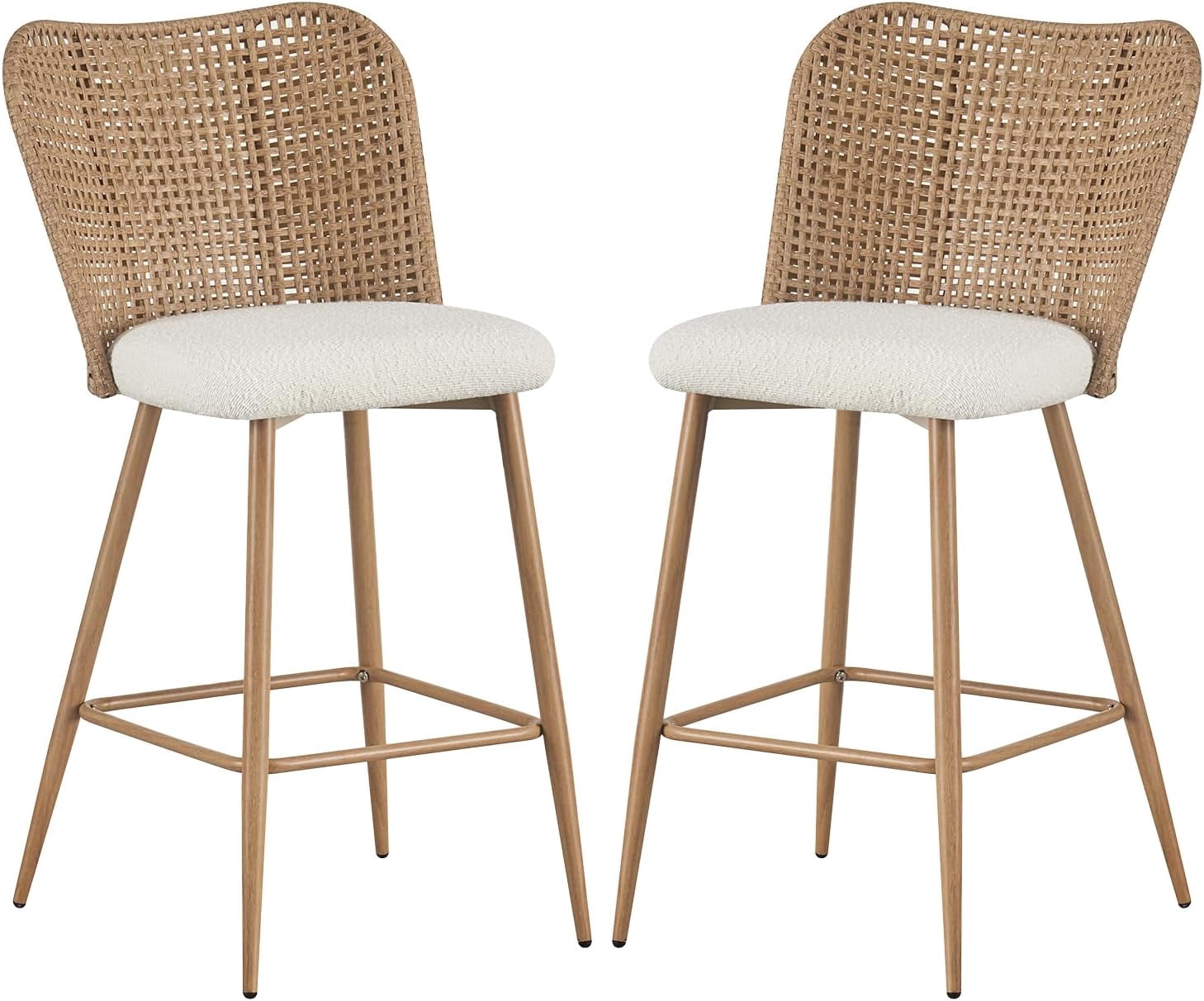 Rattan Counter Stools Set of 2,Modern Upholstered Bar Stools with PE ...