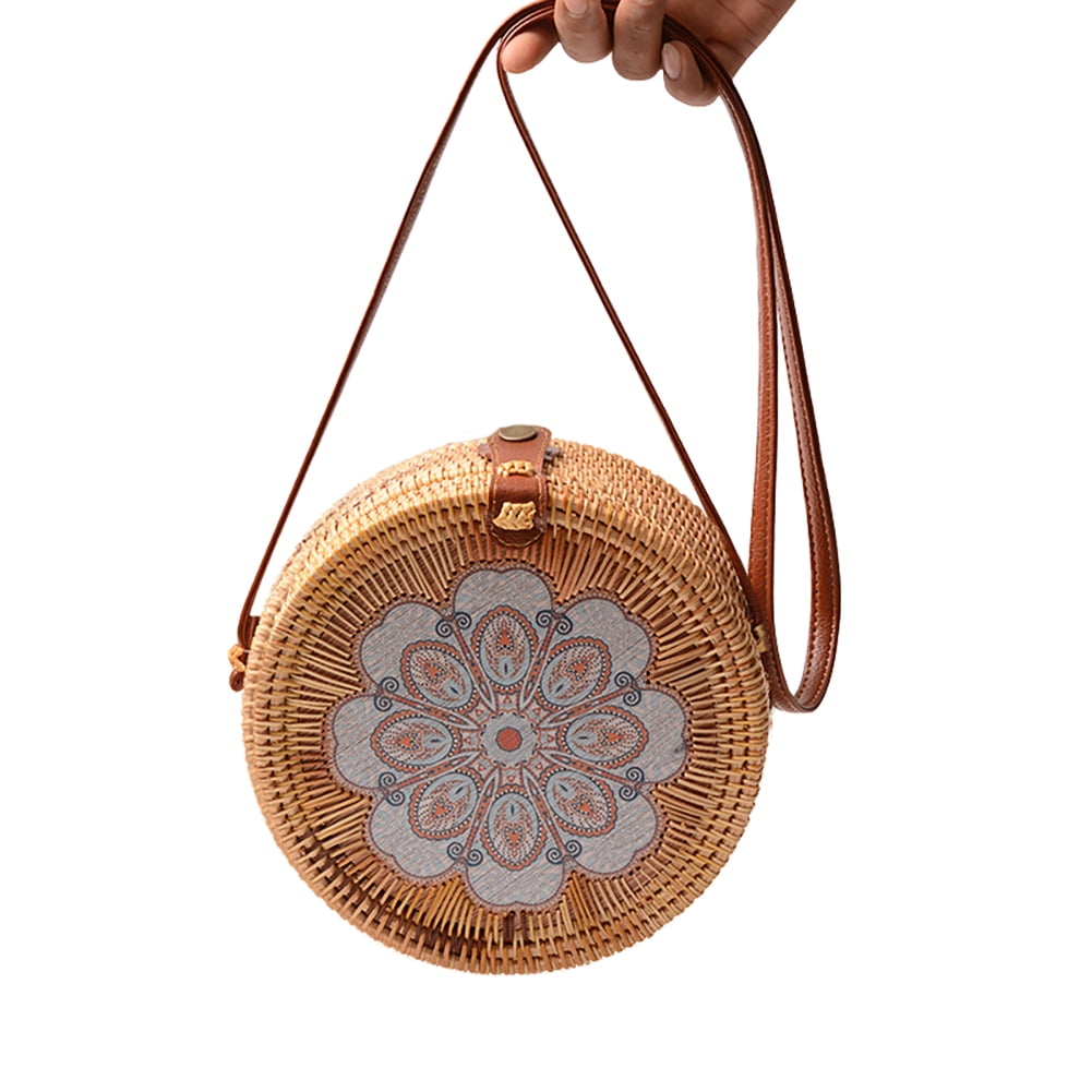 Rattan Crossbody Bag Rattan Weaving Bag with PU Strap Handwoven Rattan ...