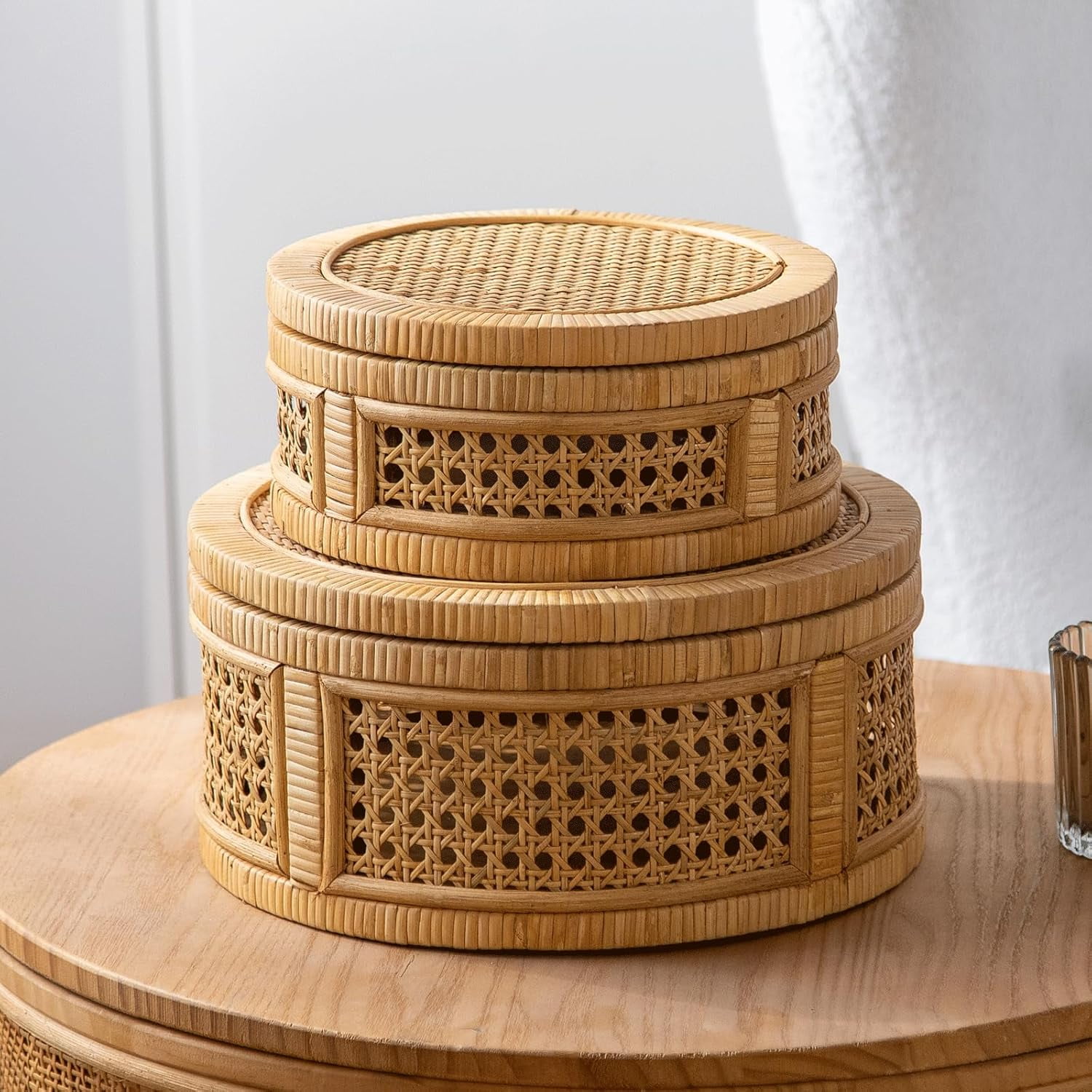 Rattan Decorative Box, Display Boxes with Lids, Set of 2 Rectangular ...