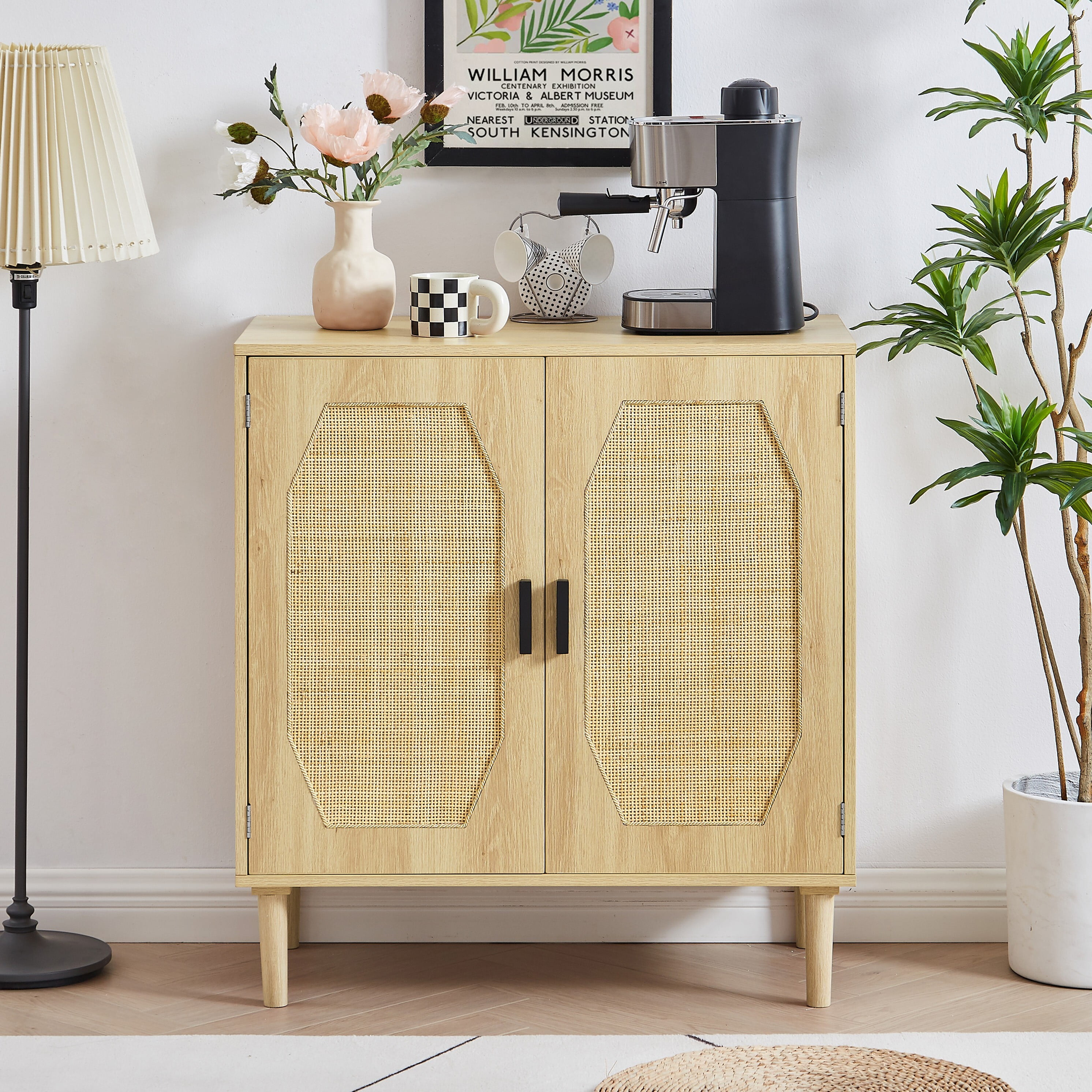 Rattan Decorative Storage Cabinet with Doors - Buffet Cabinet for ...
