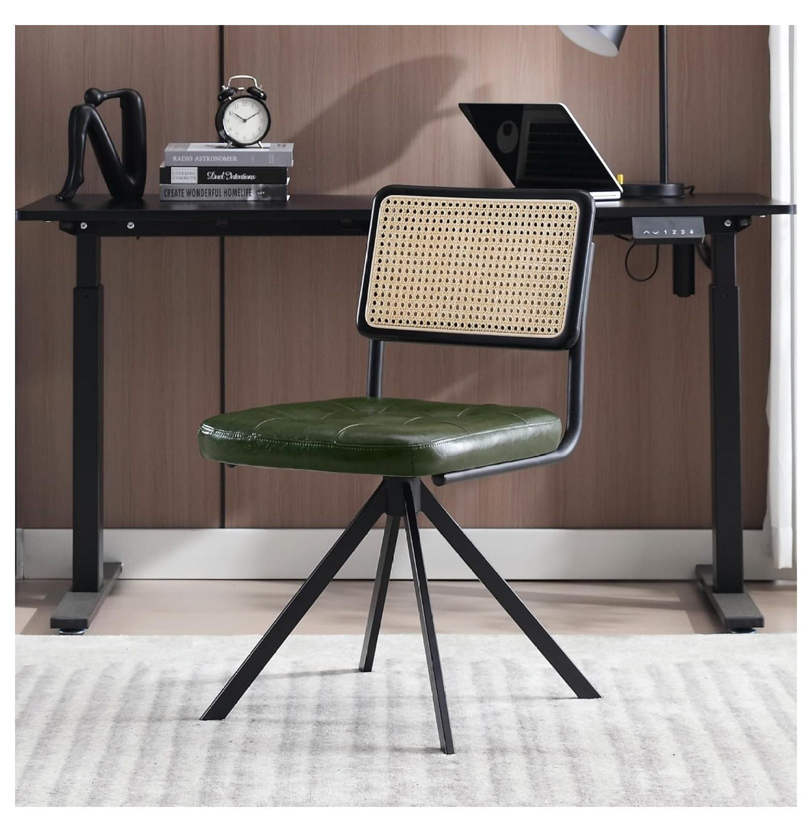 Rattan Desk Chair No Wheels, Century Modern Home Office Chair with Cane ...