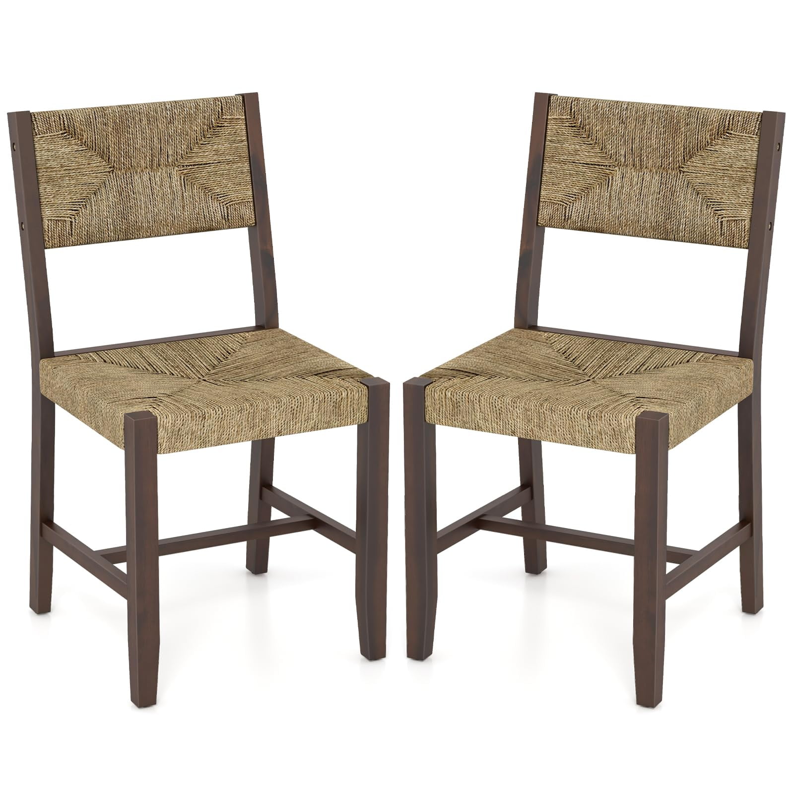 Rattan Dining Chairs Set of 2, Farmhouse Cane Side Chairs w/Woven ...