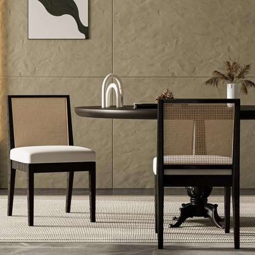 Rattan Dining Chairs Set of 2, Farmhouse Kitchen Chairs with Cane Back ...