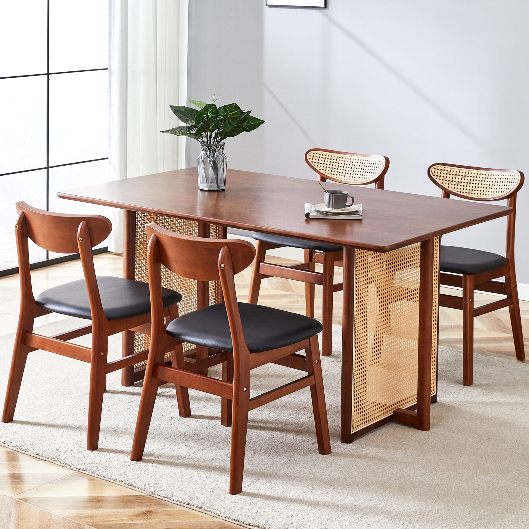 Rattan Dining Chairs Set of 4, 59 Inch Kitchen Table with 4 Chairs ...