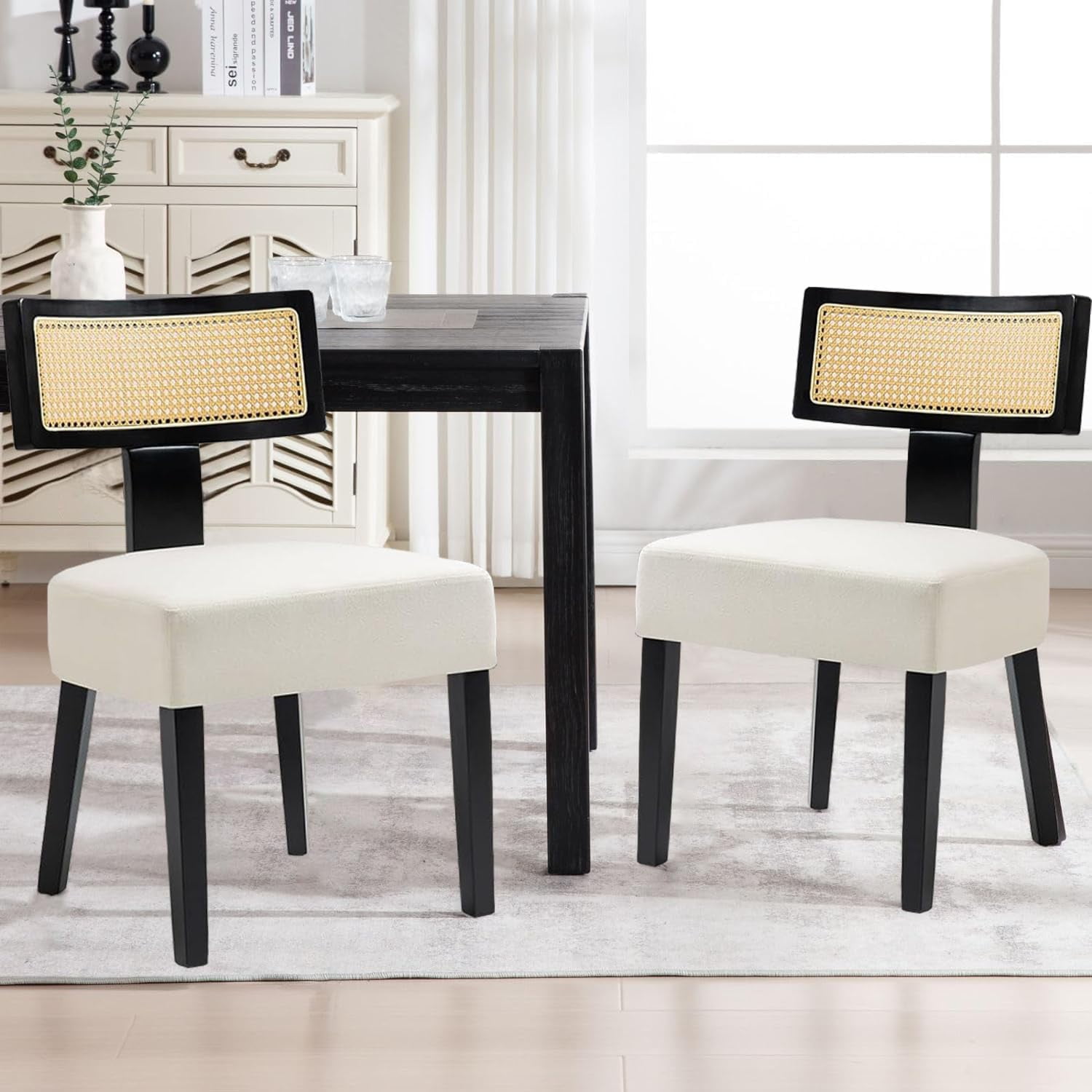 Rattan Dining Room Chairs Set of 2, Mid-Century Modern Kitchen Chair ...