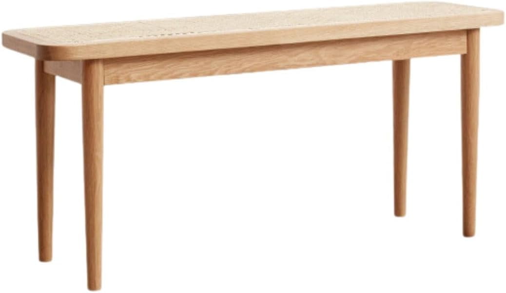 Rattan Dining with Solid Oak Wood Frame, Farmhouse Long Rattan Bed End ...