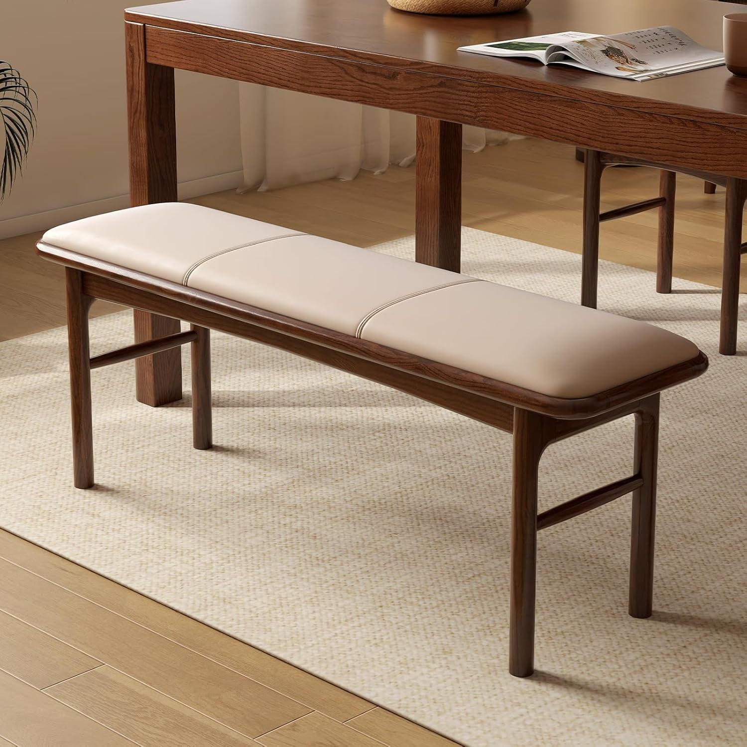 Rattan Dining with Solid Oak Wood Frame, Farmhouse Long Rattan Bed End ...