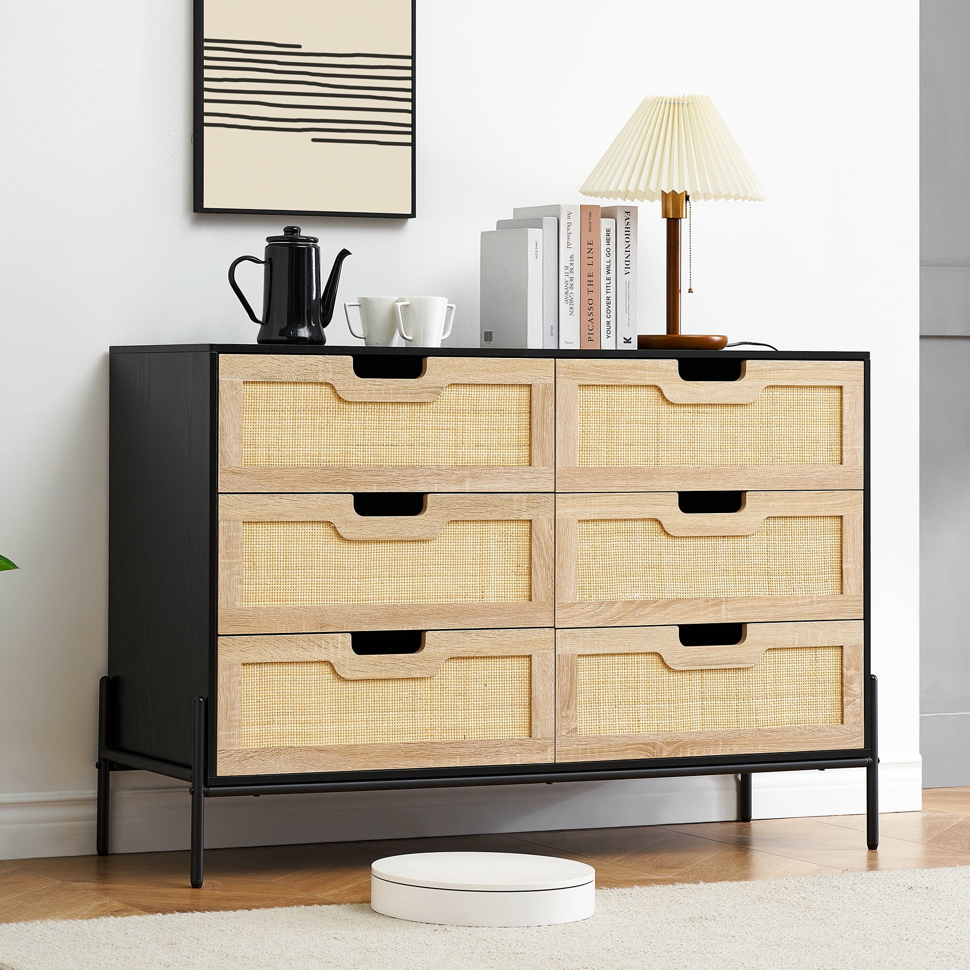 Rattan Dresser, 6-Drawer Tall Dresser for Bedroom, Storage Dresser ...