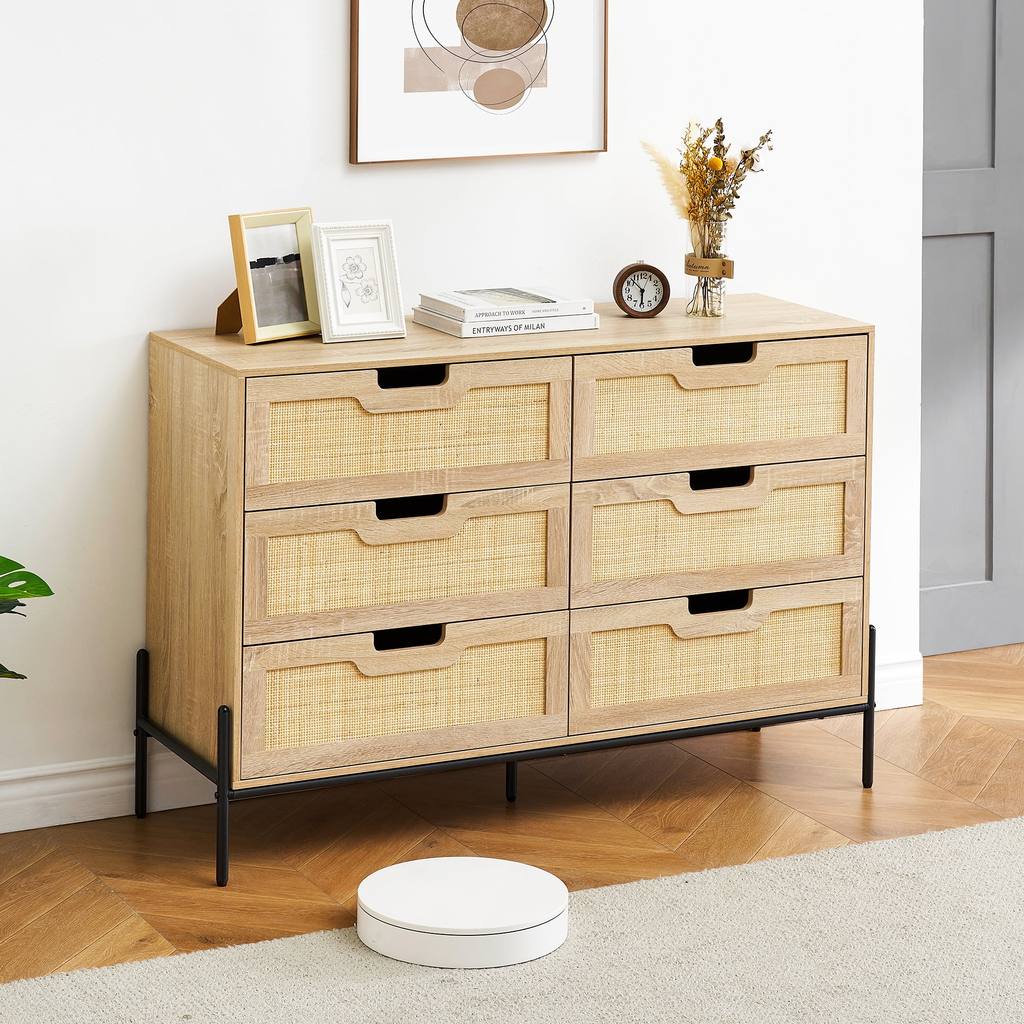 Rattan Dresser, 6-Drawer Tall Dresser for Bedroom, Storage Dresser ...