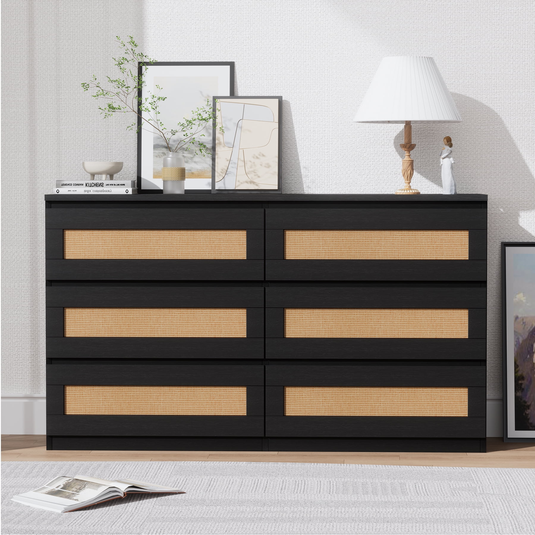 Rattan Dresser for Bedroom, 6 Drawer Dresser for Bedroom, Modern Wide ...