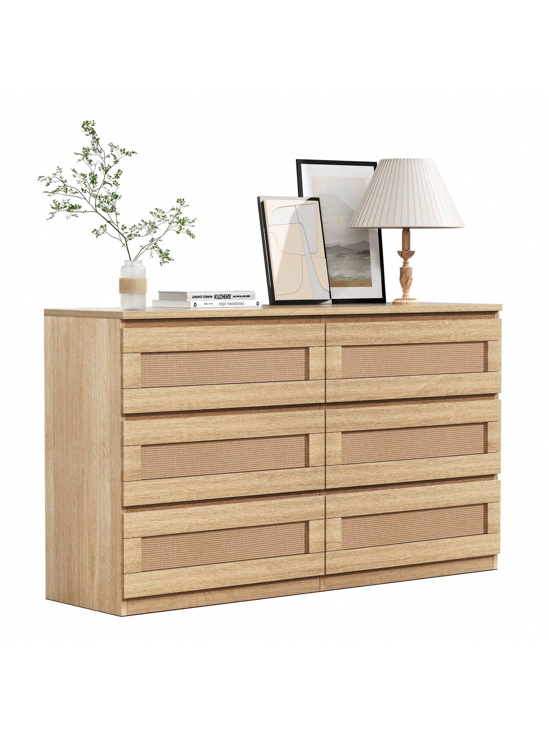 Rattan Dresser For Bedroom, 6 Drawer Dresser For Bedroom, Modern Wide ...