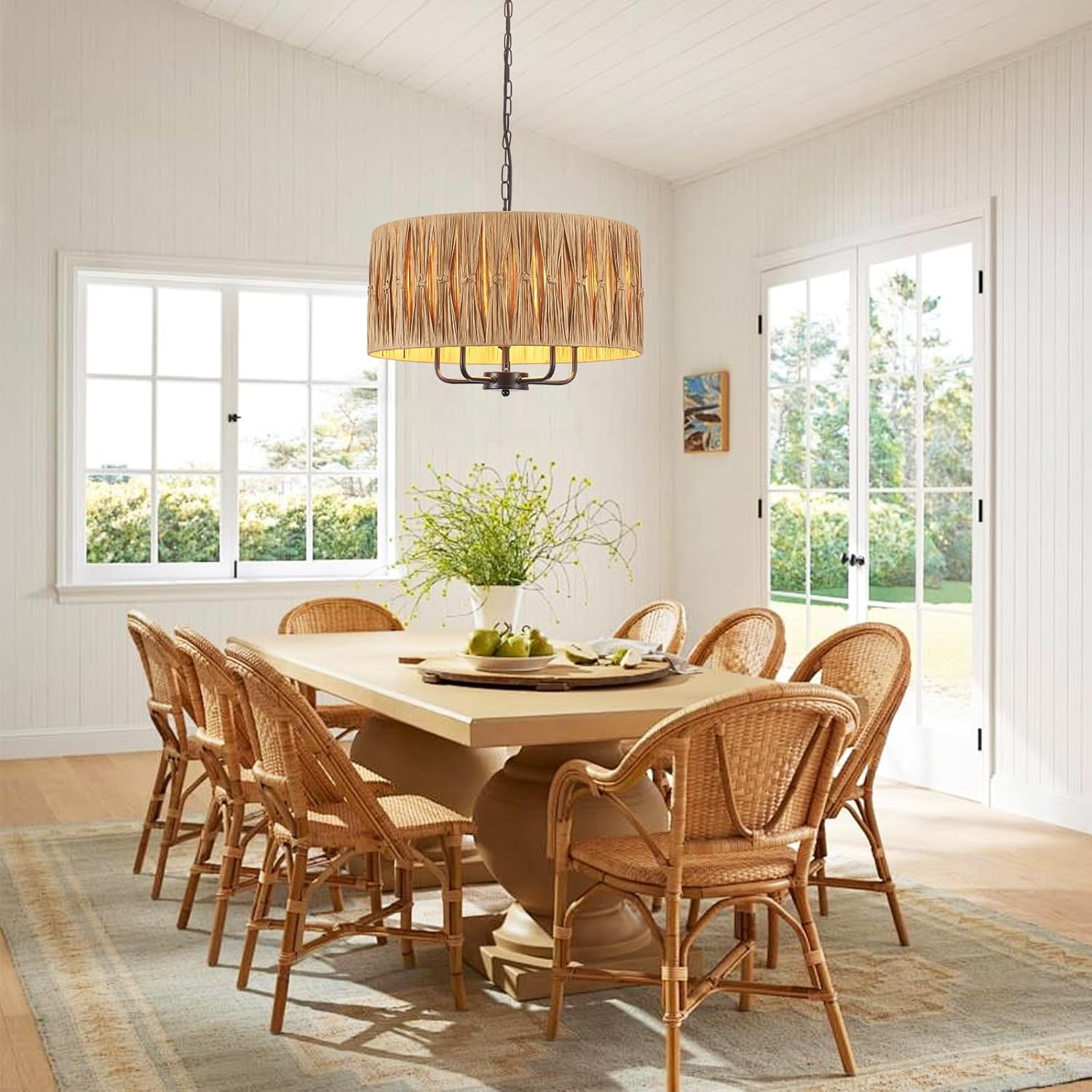 Rattan Drum Chandeliers for Dining Room Light Fixture 5 Light Hand ...