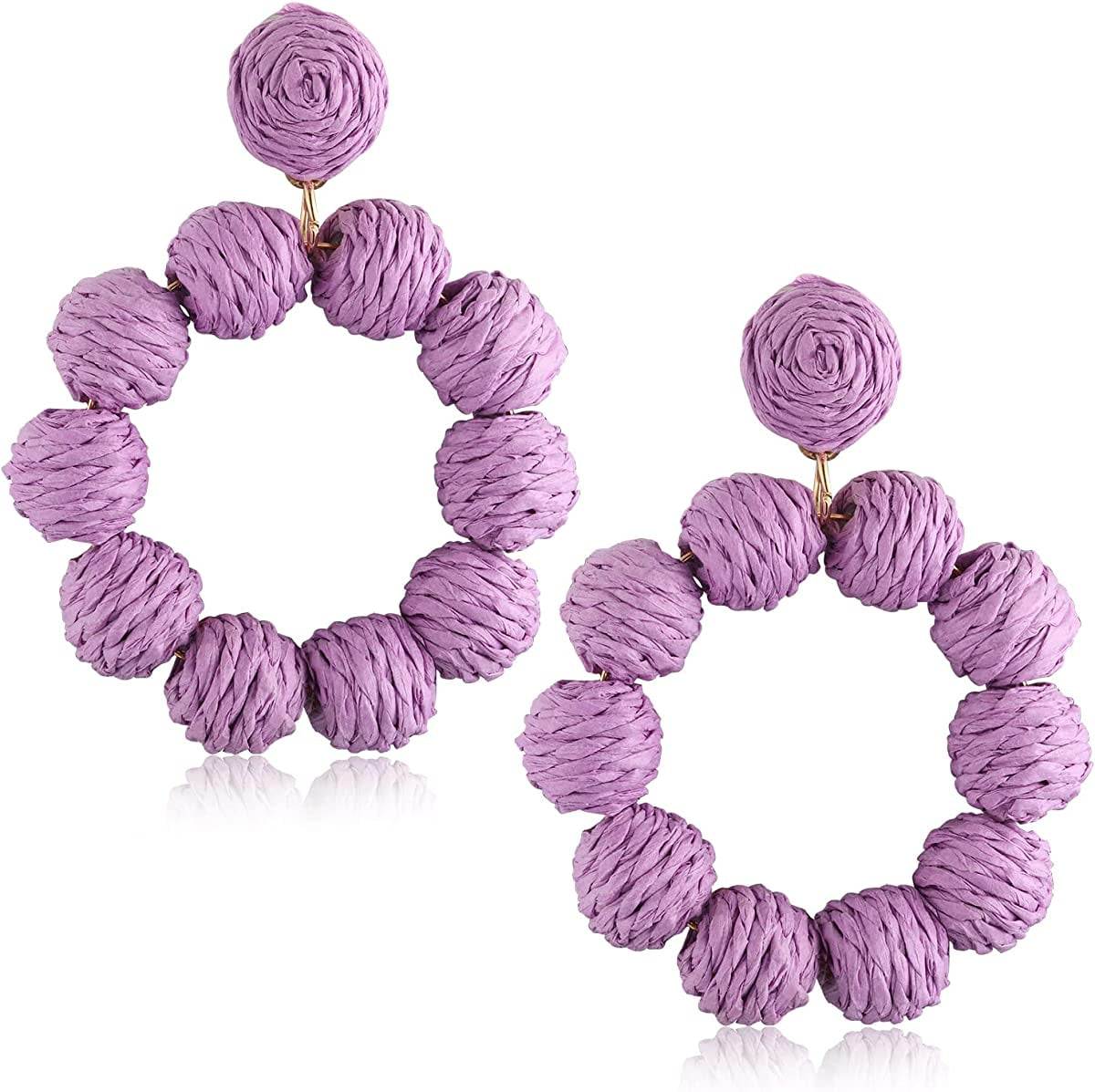 Rattan Earrings for Women Rattan Hoop Earrings Handmade Woven Straw Wicker Earrings Bohemian ...