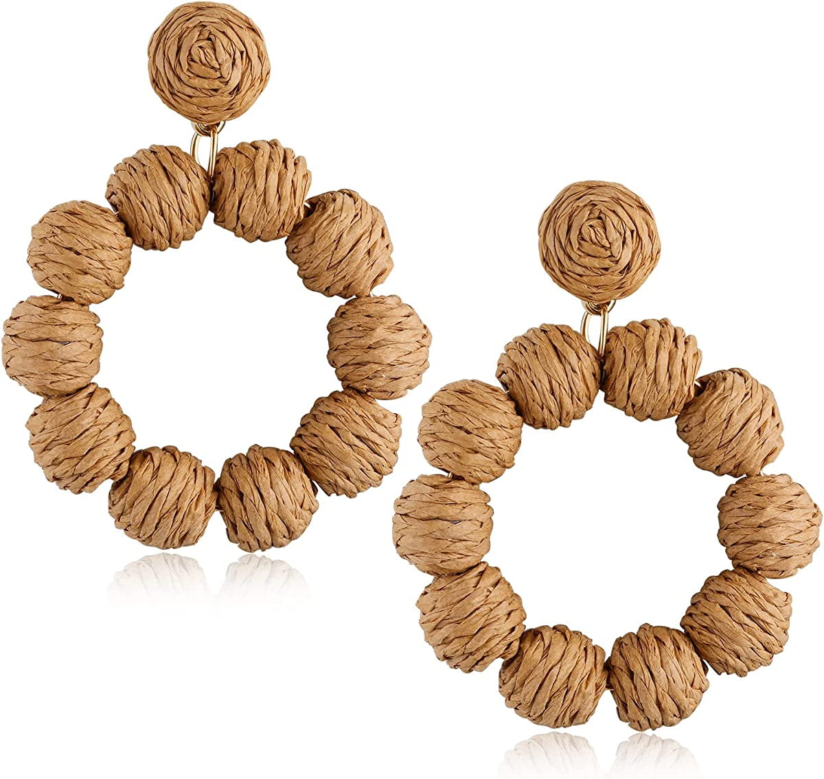 Rattan Earrings for Women Rattan Hoop Earrings Handmade Woven Straw Wicker Earrings Bohemian ...