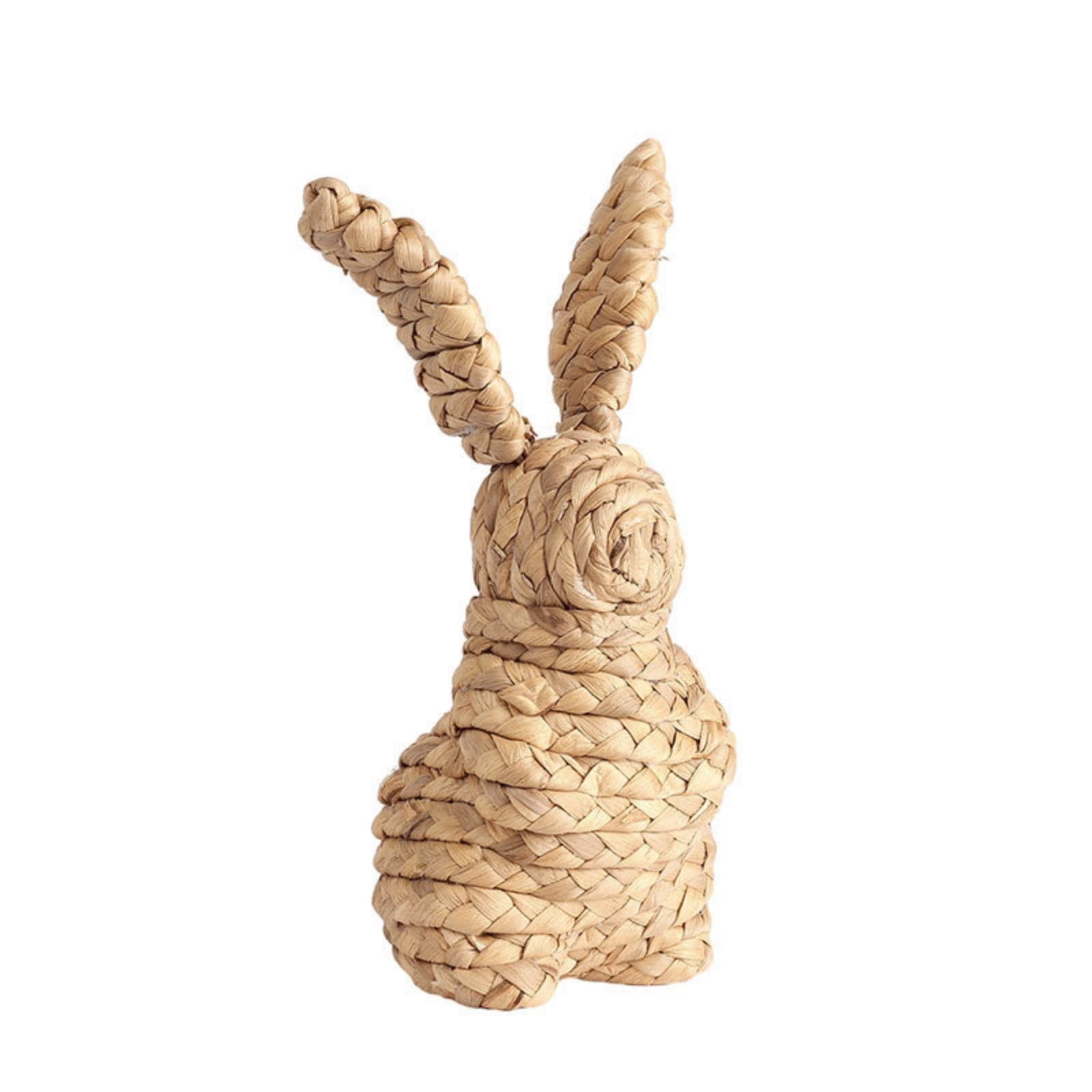 Rattan Effect Resin Bunny Easter Decor - Spring Rabbit Statue Figurine ...