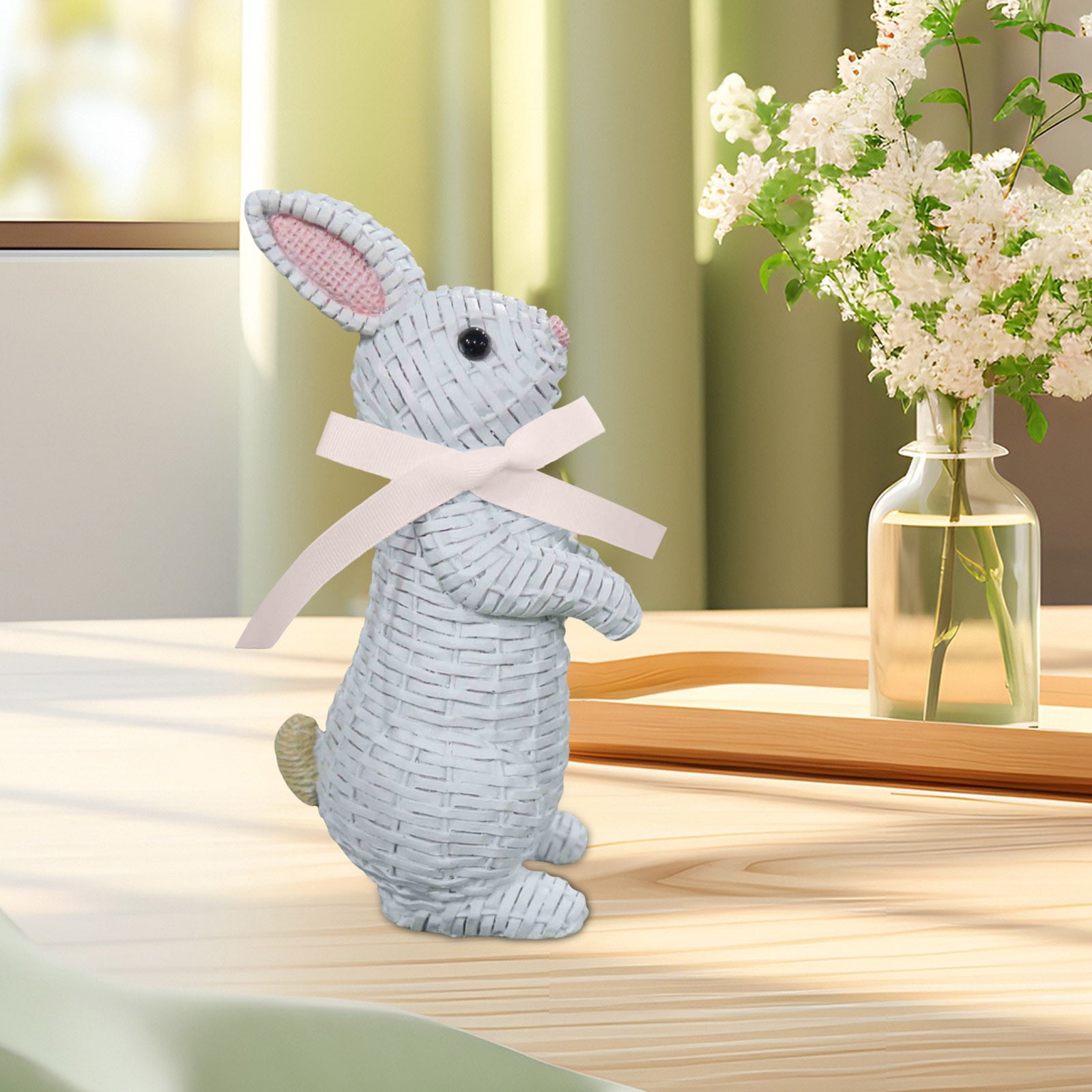 Rattan Effect Resin Bunny Easter Decor-Spring Rabbit Statue for ...