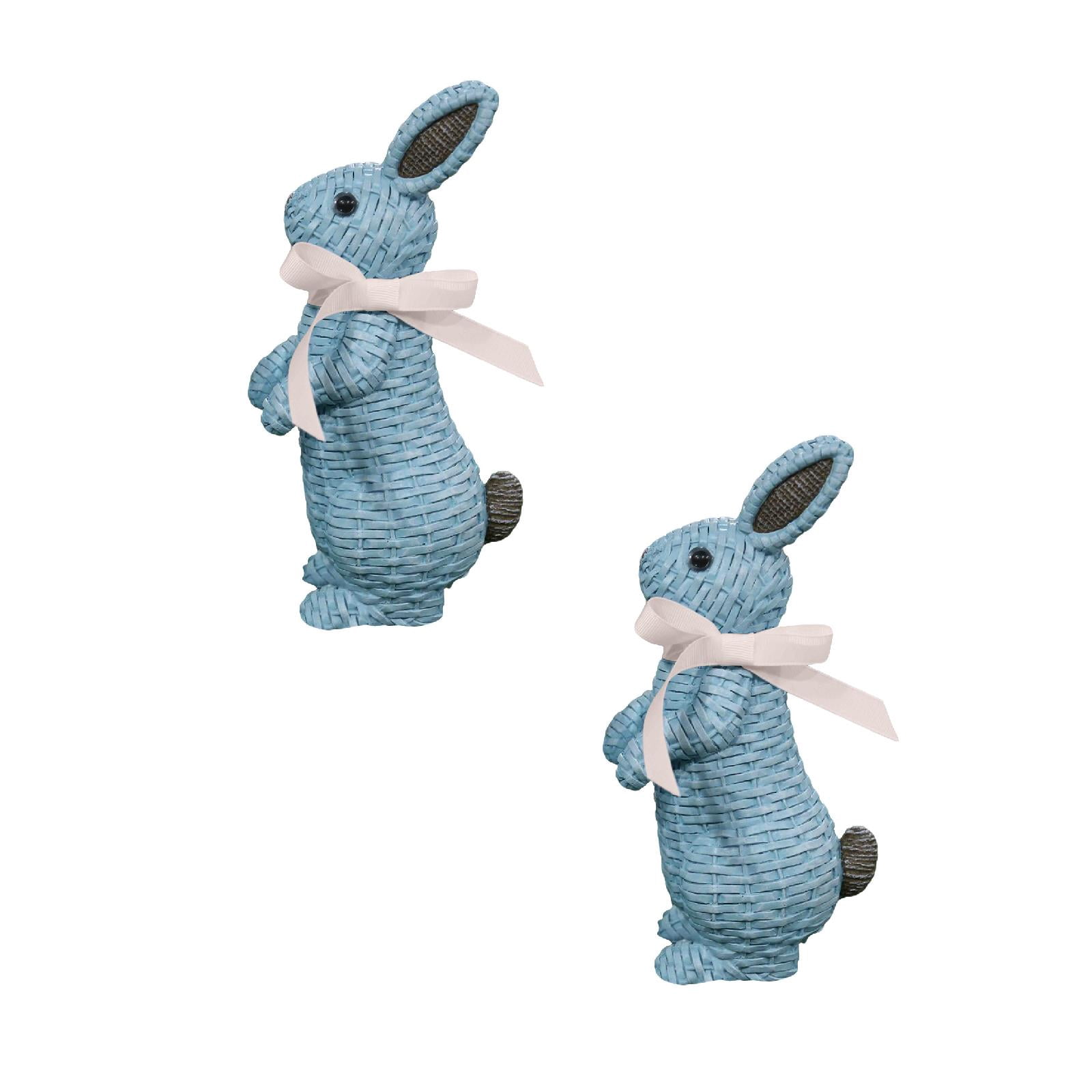 Rattan Effect Resin Bunny Easter Decor Table Rabbit Statue Figurine ...